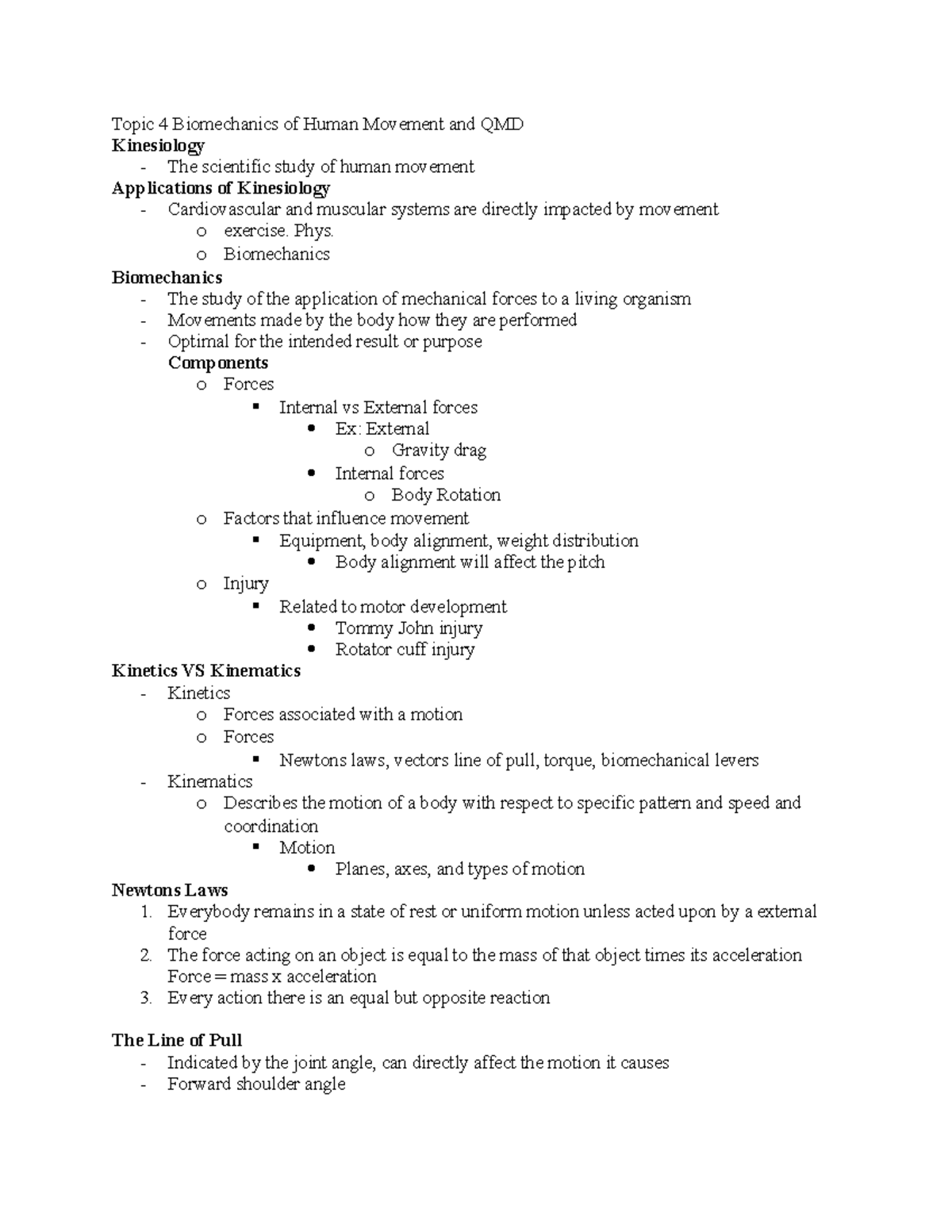 Topic 4 Biomechanics of Human Movement and QMD - Phys. o Biomechanics ...