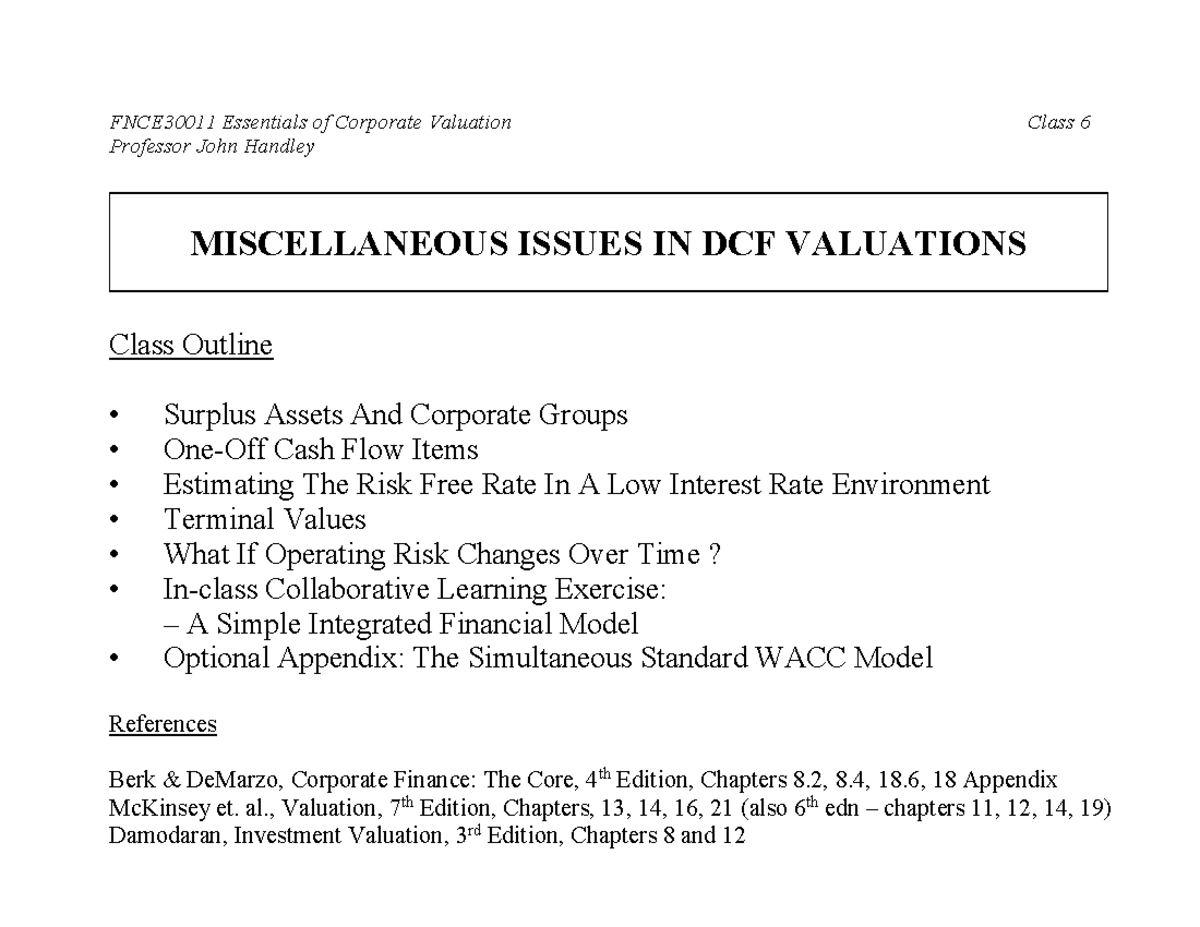 6 30011 Miscellaneous Issues Slides S1 22 - FNCE30011 Essentials of ...