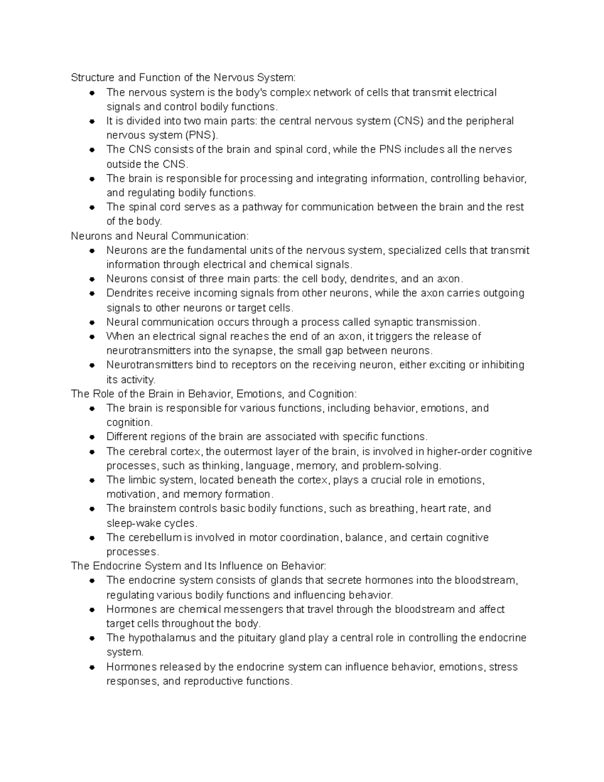 Psych 1010 - Structure and Function of the Nervous System: The nervous ...