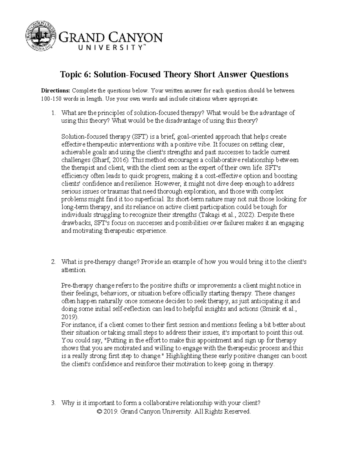 Complete Short answer solution focused - Topic 6: Solution-Focused ...