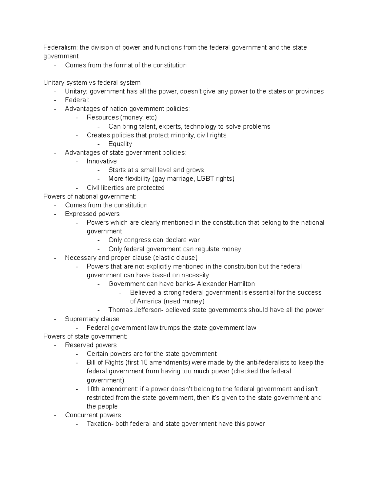 Federalism Notes - Federalism: the division of power and functions from ...