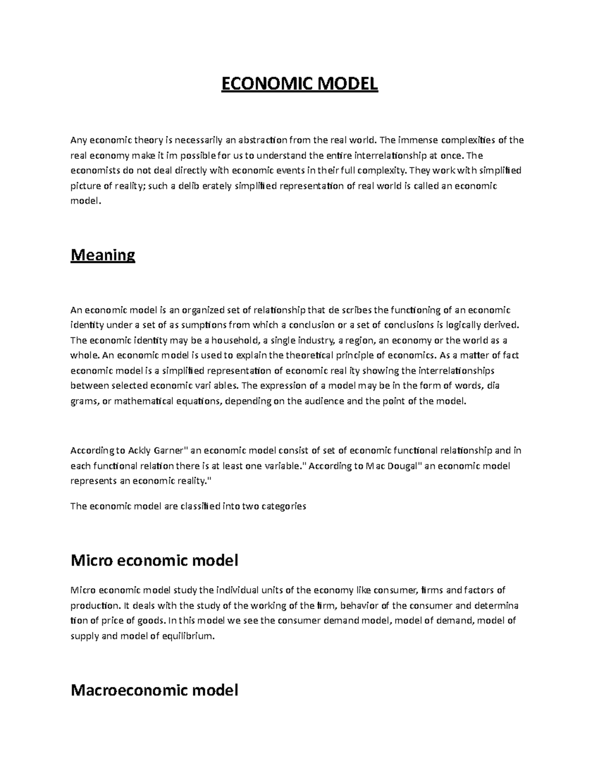 Economic Model - Useful - ECONOMIC MODEL Any economic theory is ...