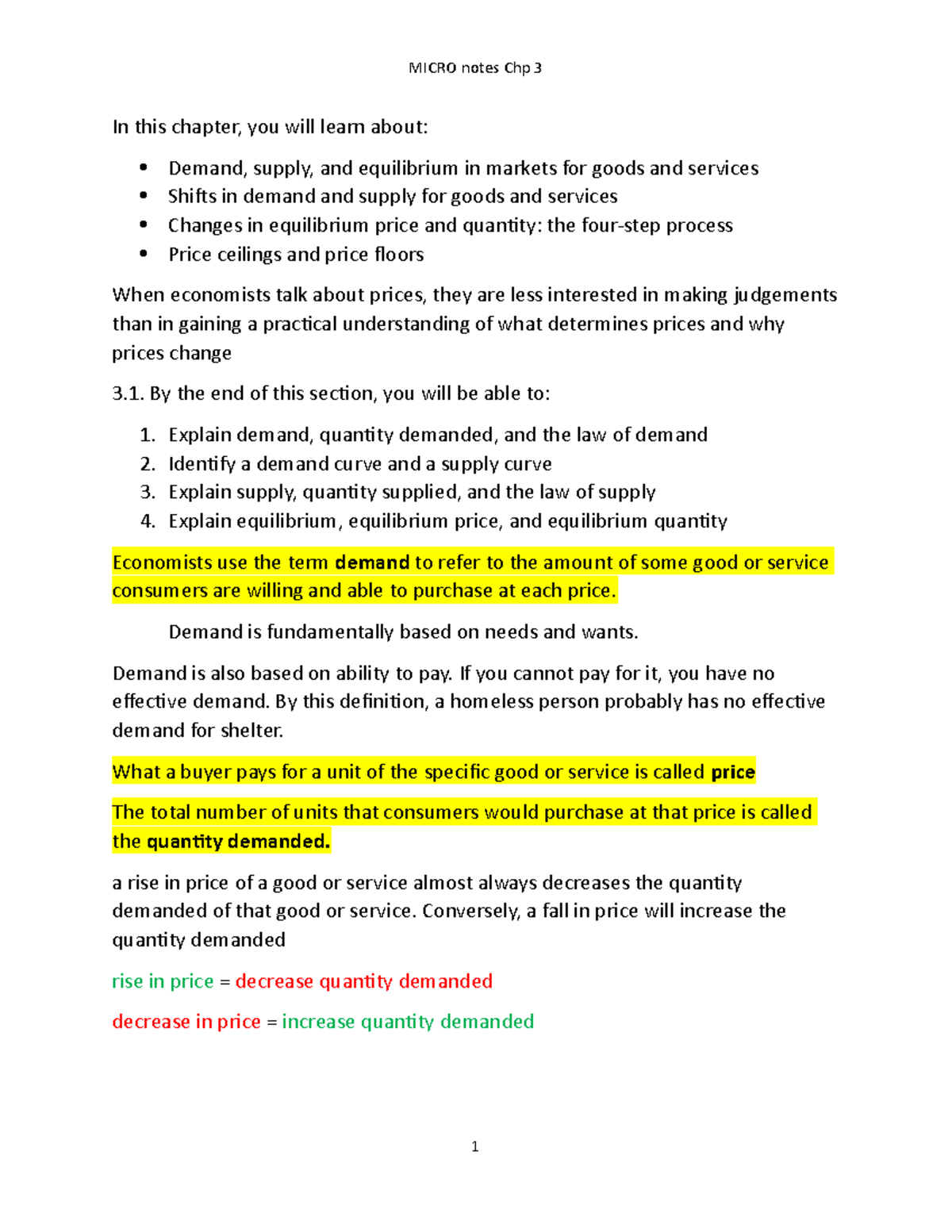 Chapter 3 notes. E1 - In this chapter, you will learn about: Demand ...