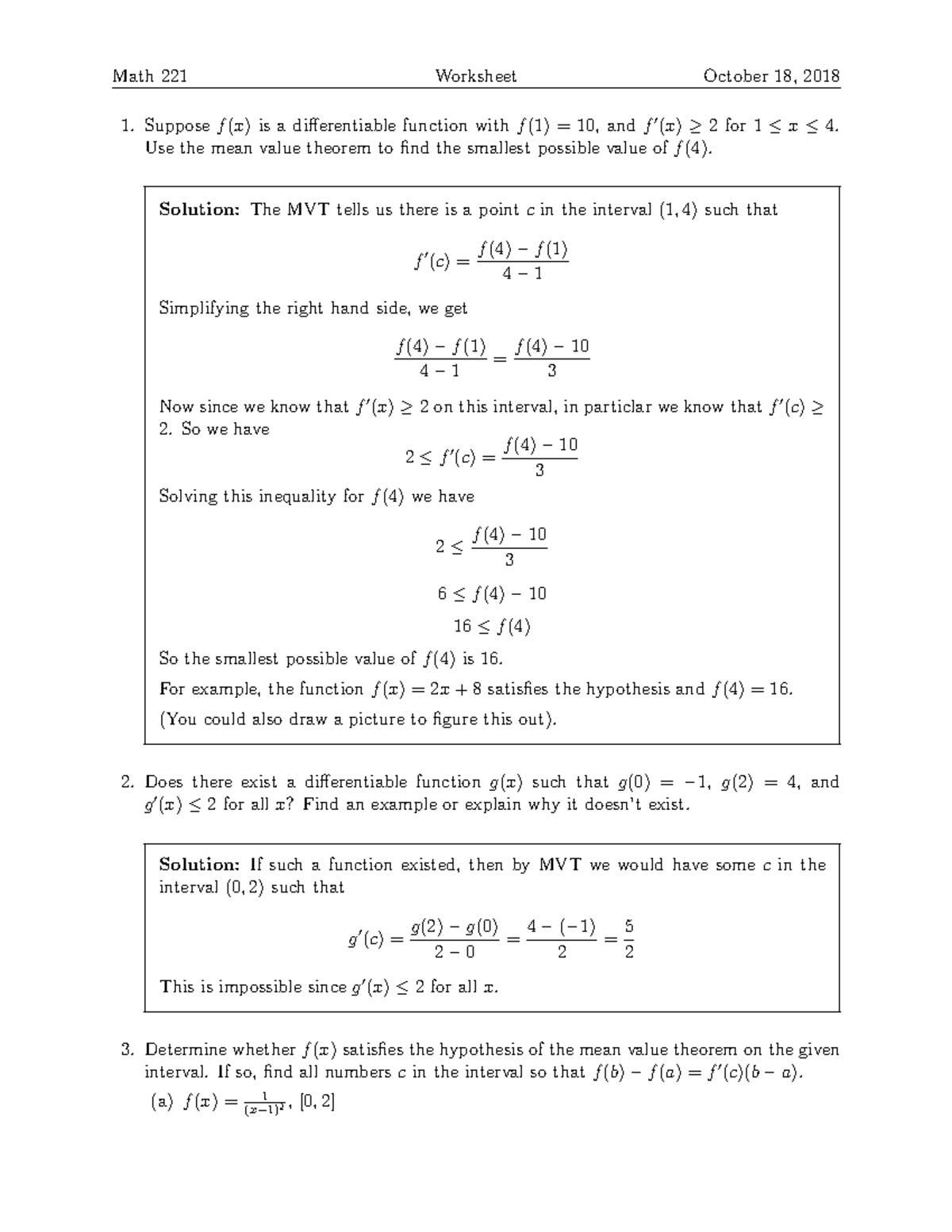 1018worksheet Solution - Math 221 Worksheet October 18, 2018 Suppose f (x) is a differentiable ...