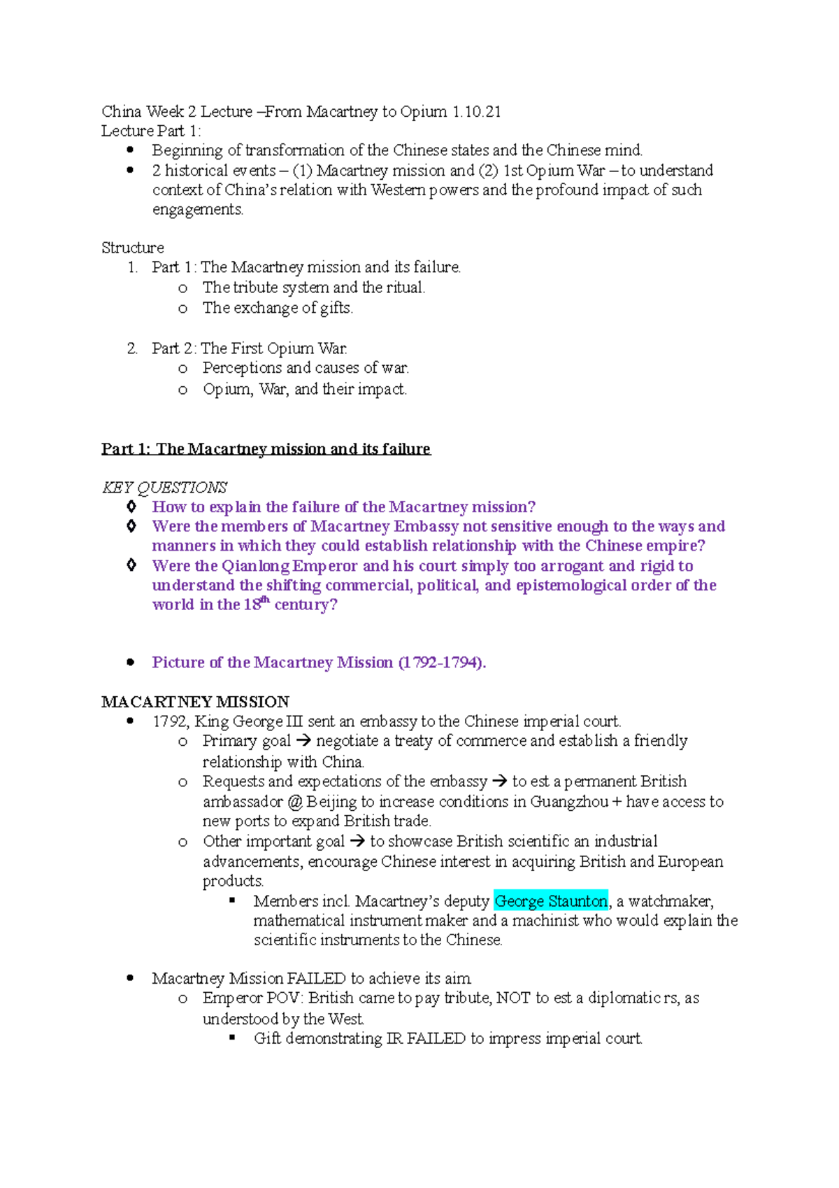 China Week 2 Lecture - Macartney Mission + First Opium War - China Week ...