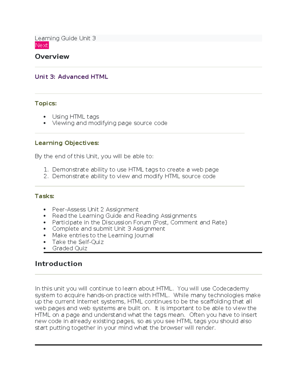 1. Web Programming 1 Unit 3 Learning Guide - Learning Guide Unit 3 Next ...