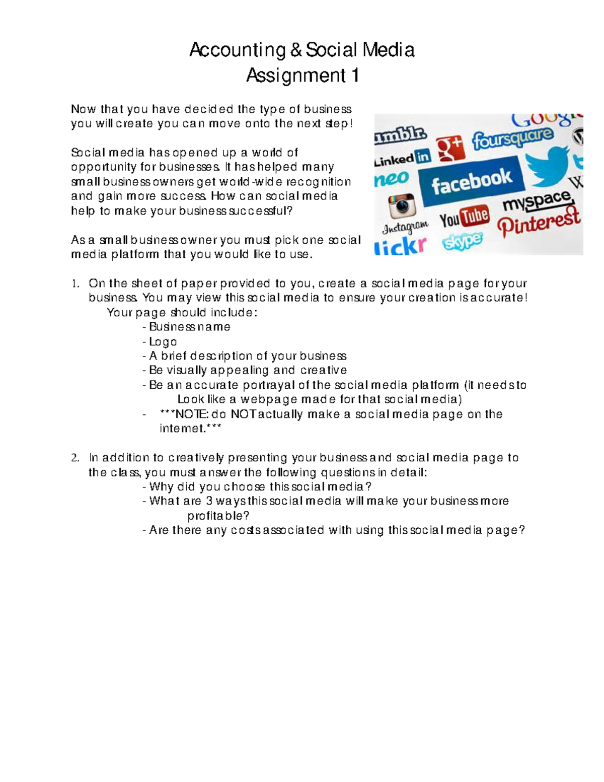 Accounting and social media assignment - Accounting & Social Media ...