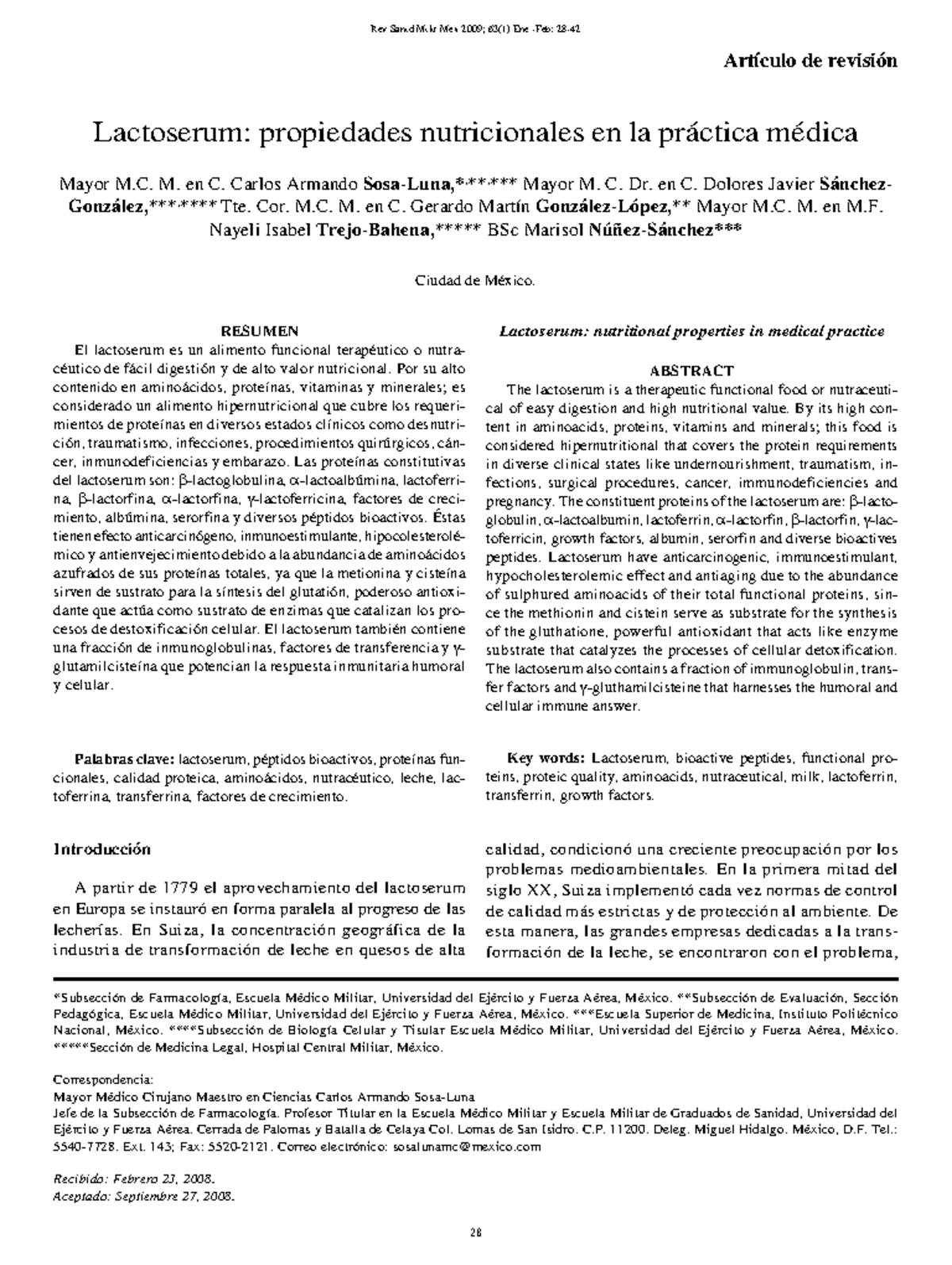 Lactoserum. Propiedades nutricionales en la práctica médica - Carlos ...