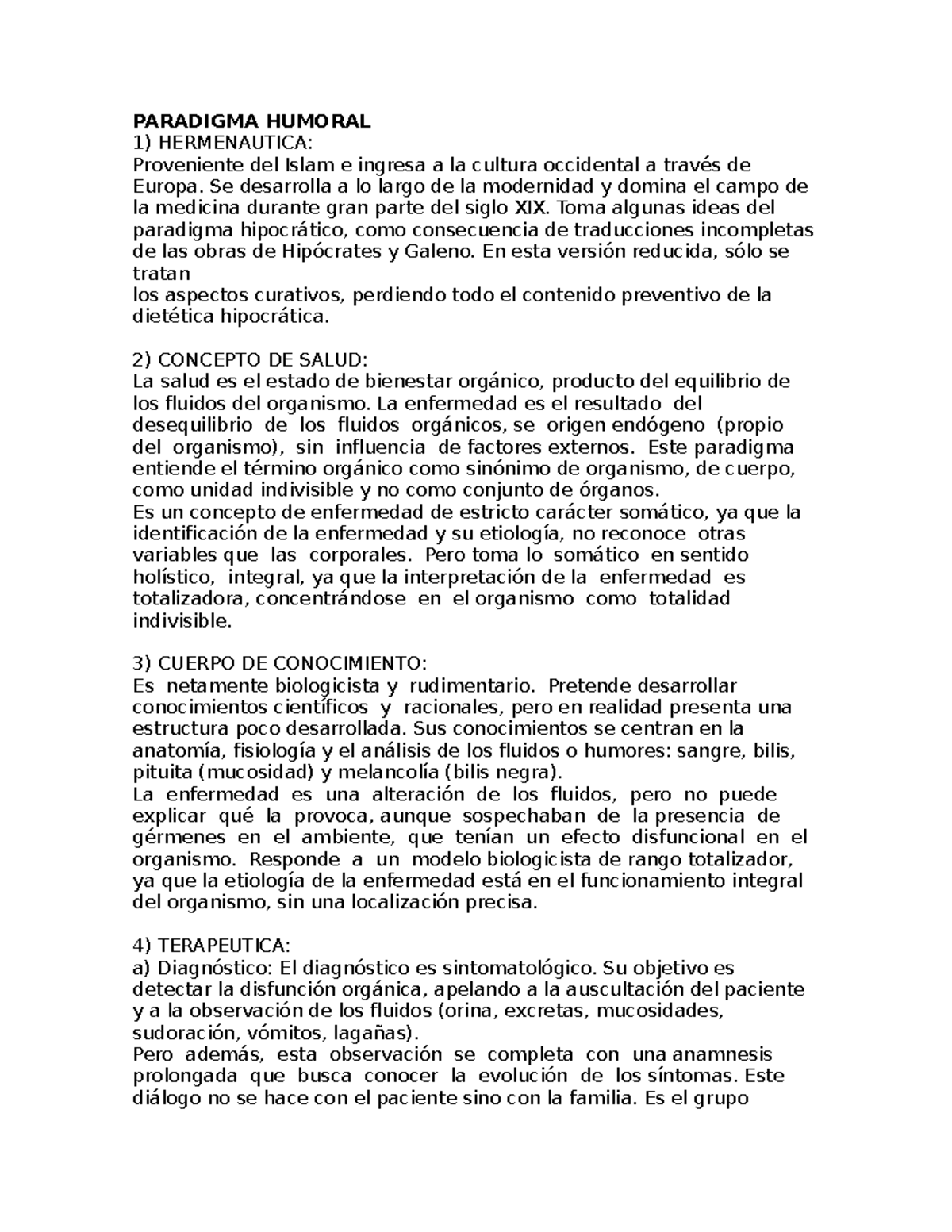 Humoral - antropologia - PARADIGMA HUMORAL 1) HERMENAUTICA: Proveniente ...