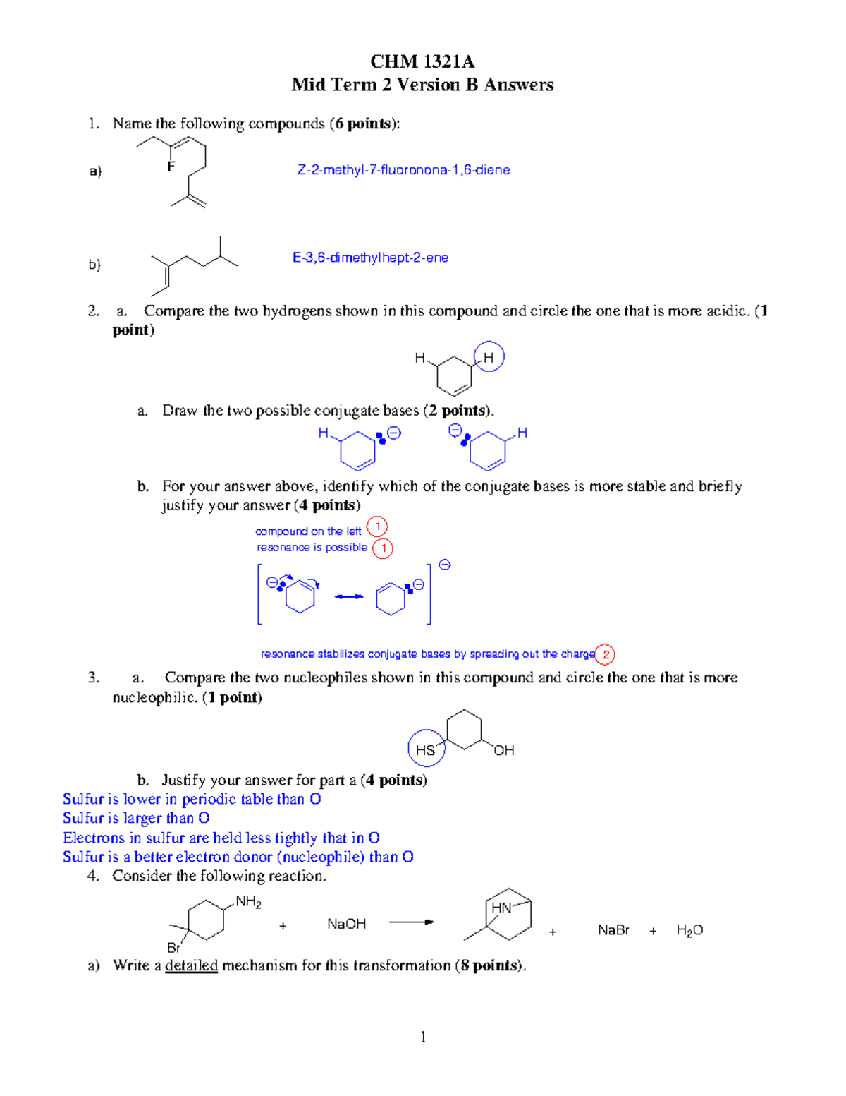 CHM 1321 - Midterm 2 Practice w/ Solutions - CHM 1321A Mid Term 2 ...