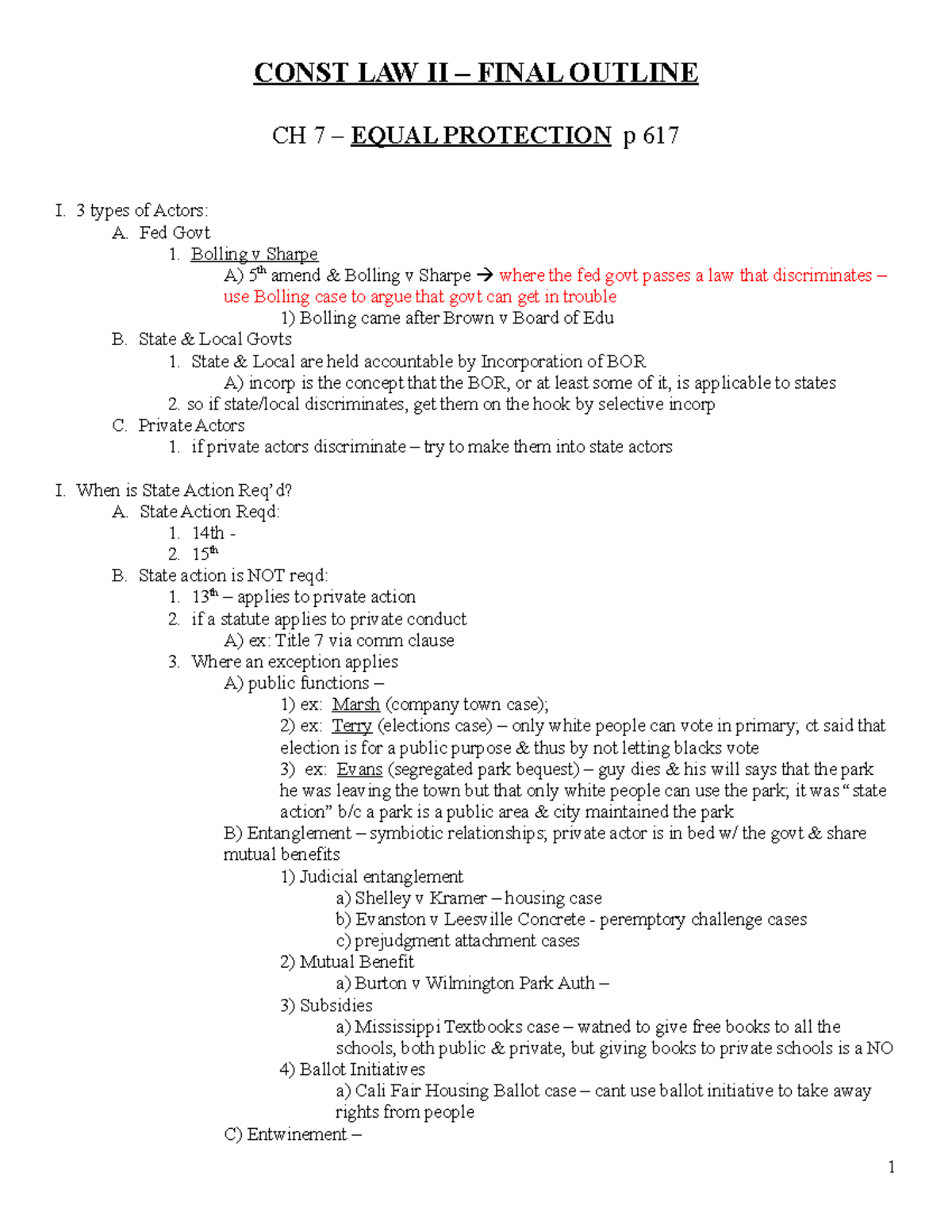 Con Law II Outline - Class Summary - CONST LAW II – FINAL OUTLINE CH 7 ...