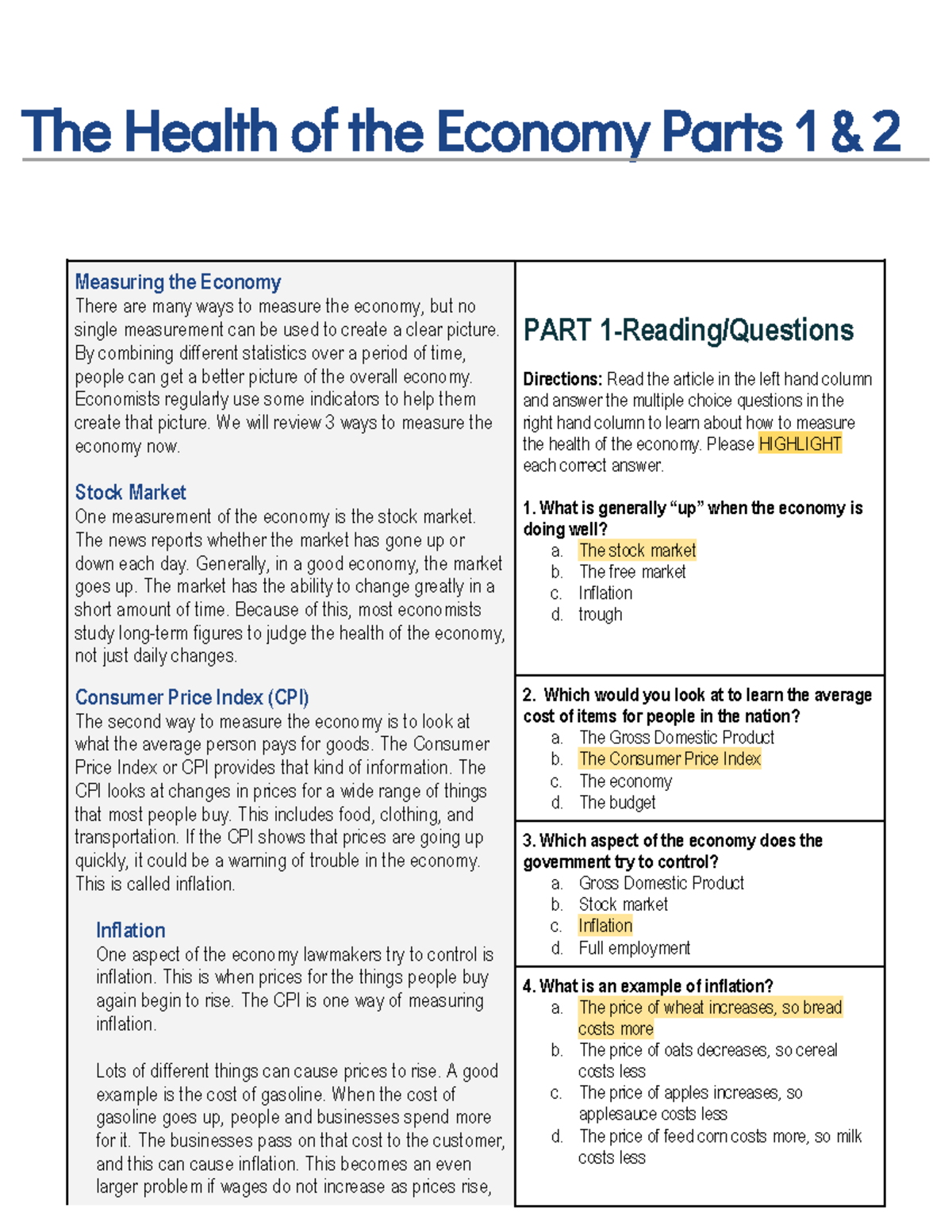 The Health of the Economy Parts 1 &2 - By combining different ...