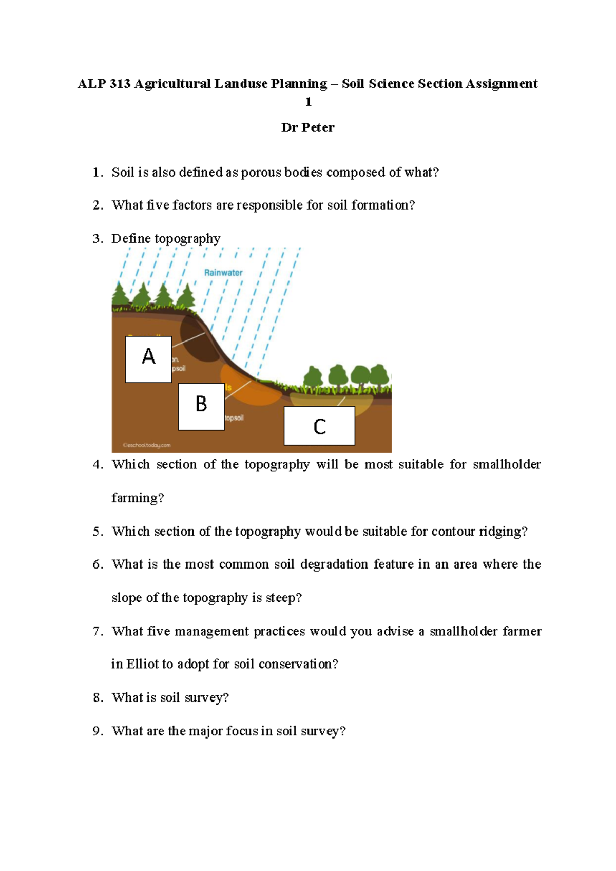 ALP 313 Soil Science Assignment 1 - ALP 313 Agricultural Landuse ...