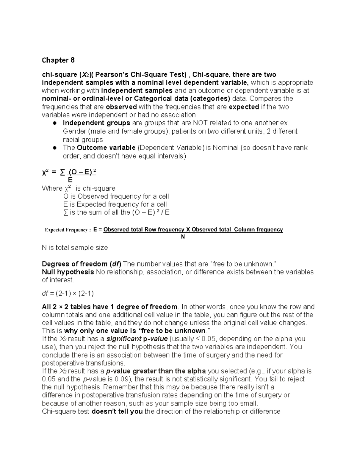 Stats cheat sheet exam 2 - Chapter 8 chi-square (X 2 )( Pearson’s Chi ...