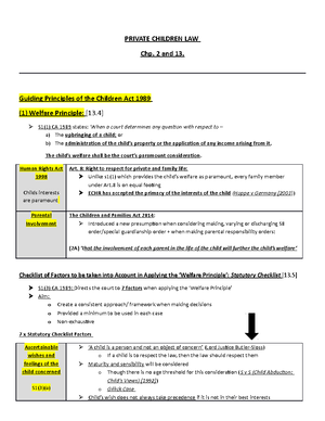 Children Proceedings - Welfare Checklist - J v C [1970] AC 668 No Order ...
