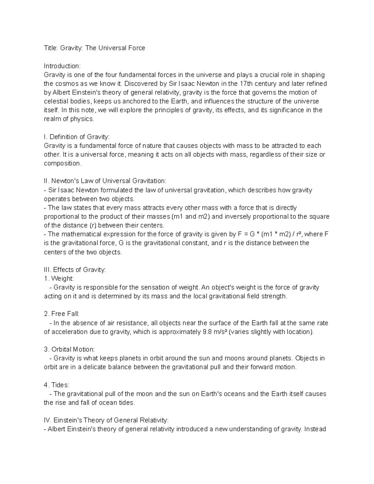 Title Gravity The Universal Force - Title: Gravity: The Universal Force Introduction: Gravity is ...