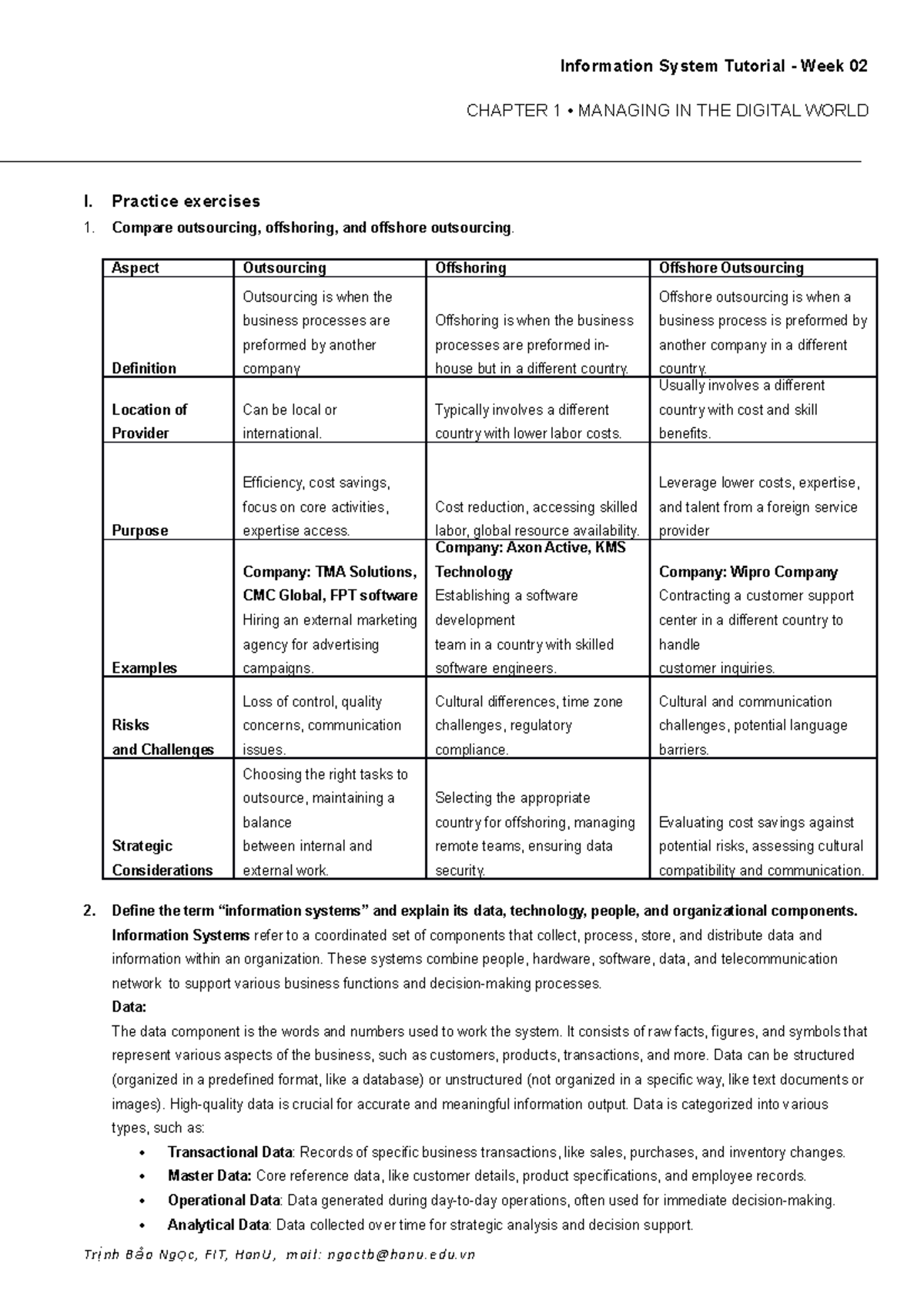 Week02 EIS Tutorial 01 - Information System Tutorial - Week 02 CHAPTER 1 • MANAGING IN THE ...