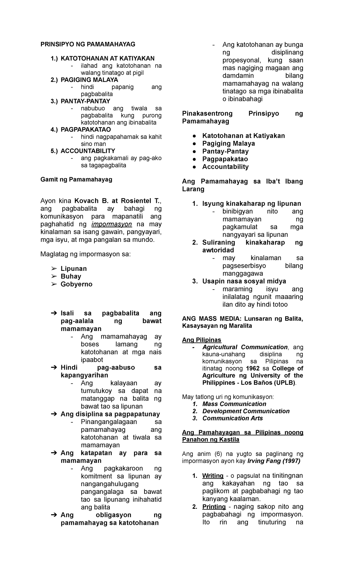 Pamamahayag-Handouts-1 - PRINSIPYO NG PAMAMAHAYAG 1.) KATOTOHANAN AT ...