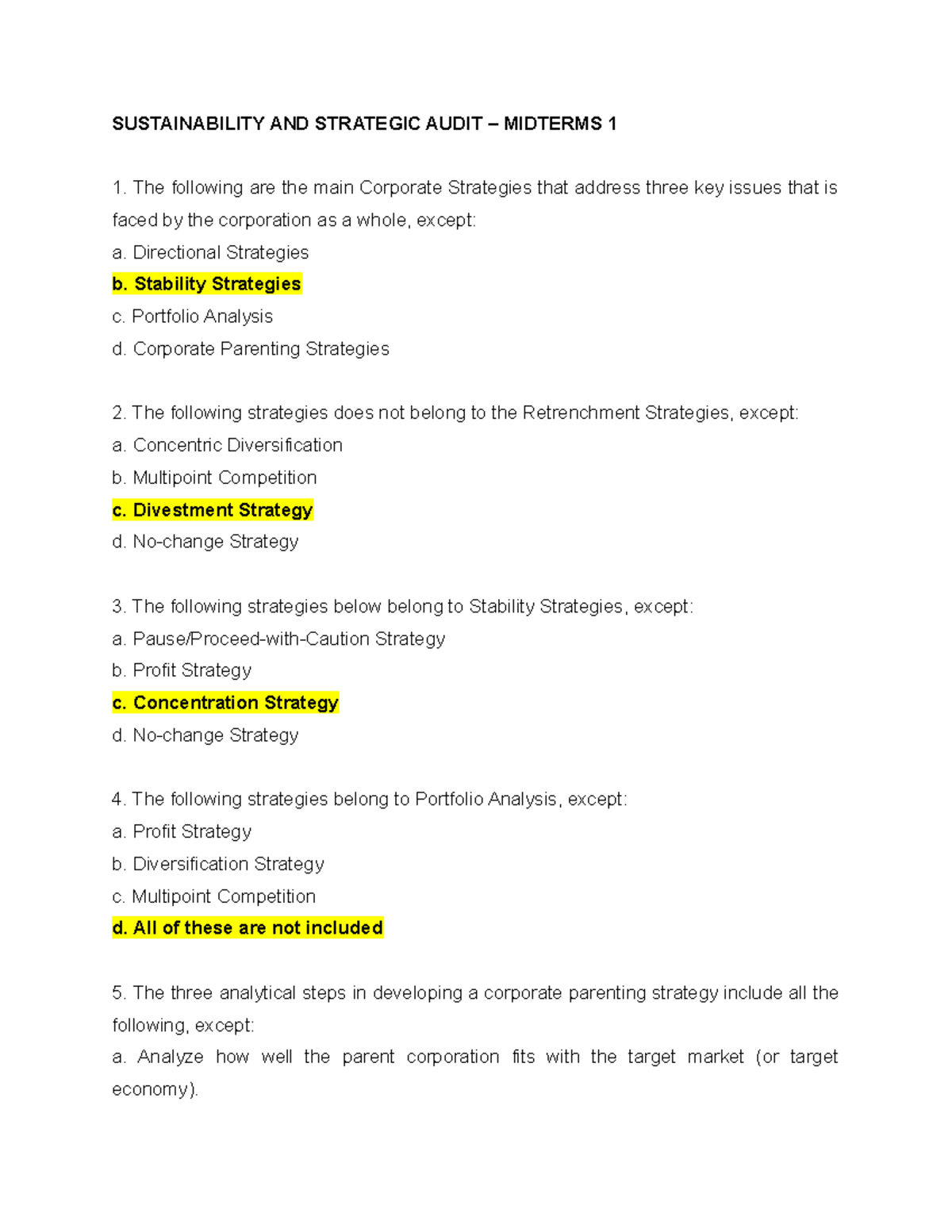Sustainability AND Strategic Audit – Midterms 1 - SUSTAINABILITY AND ...