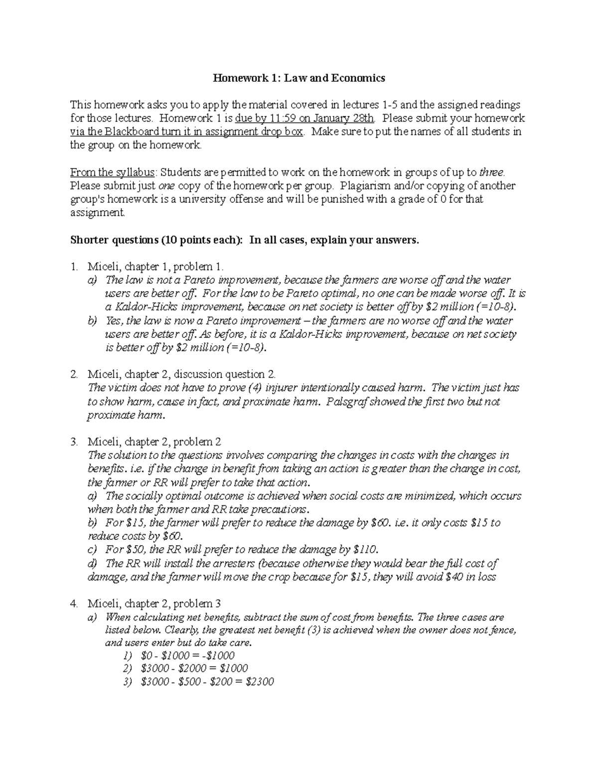 Homework 1 2016-answers - Homework 1: Law and Economics This homework ...