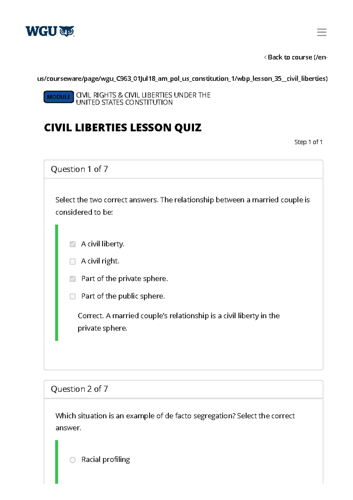 C963 M13 Civil Liberties Lesson Quiz - MODULE CIVIL RIGHTS & CIVIL ...