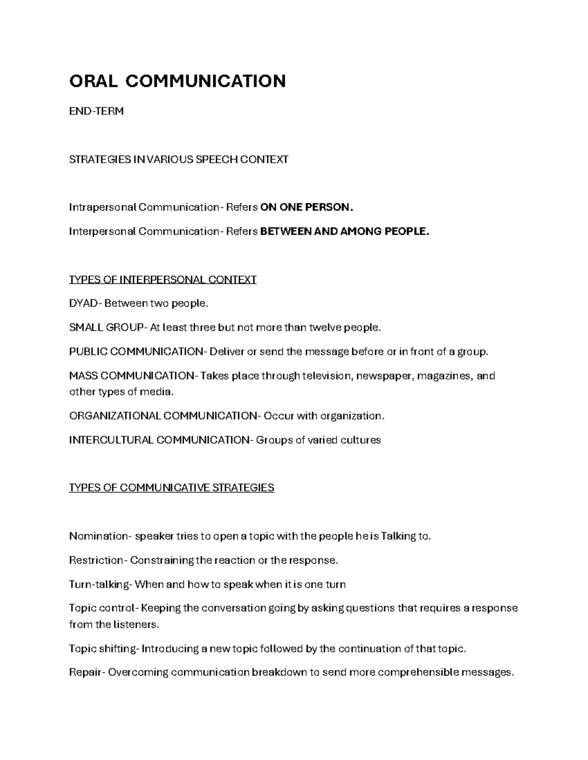 ORAL Communication - ORAL COMMUNICATION END-TERM STRATEGIES IN VARIOUS ...