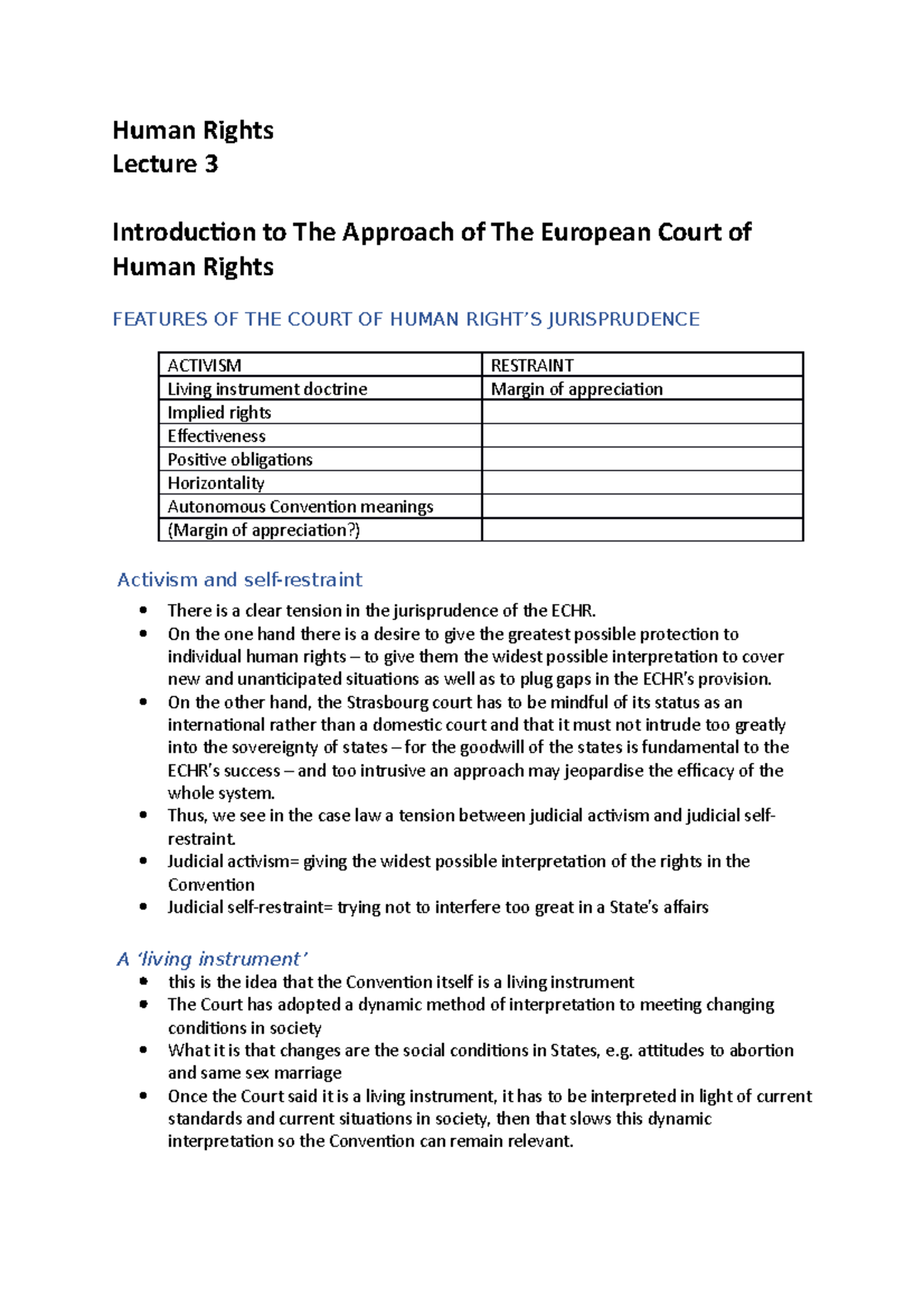 Lecture 3- Introduction to the Approach of the ECHR - Human Rights ...