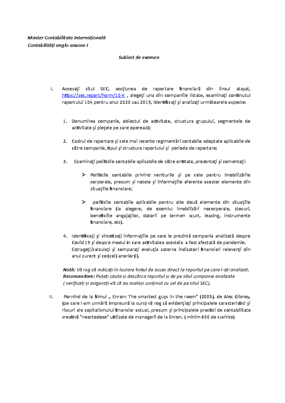 CI- Subiect examen Conta anglo-saxonă - Master Contabilitate ...
