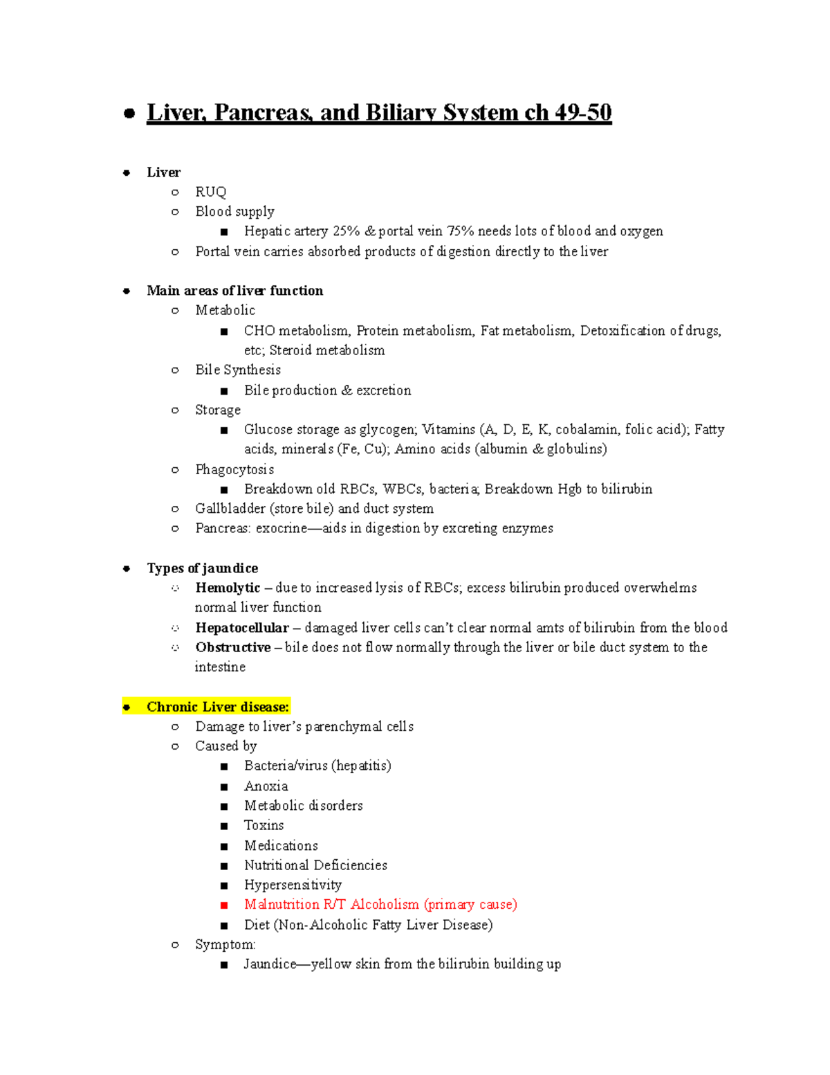 Liver bile & pancreas - notes - Liver, Pancreas, and Biliary System ch ...
