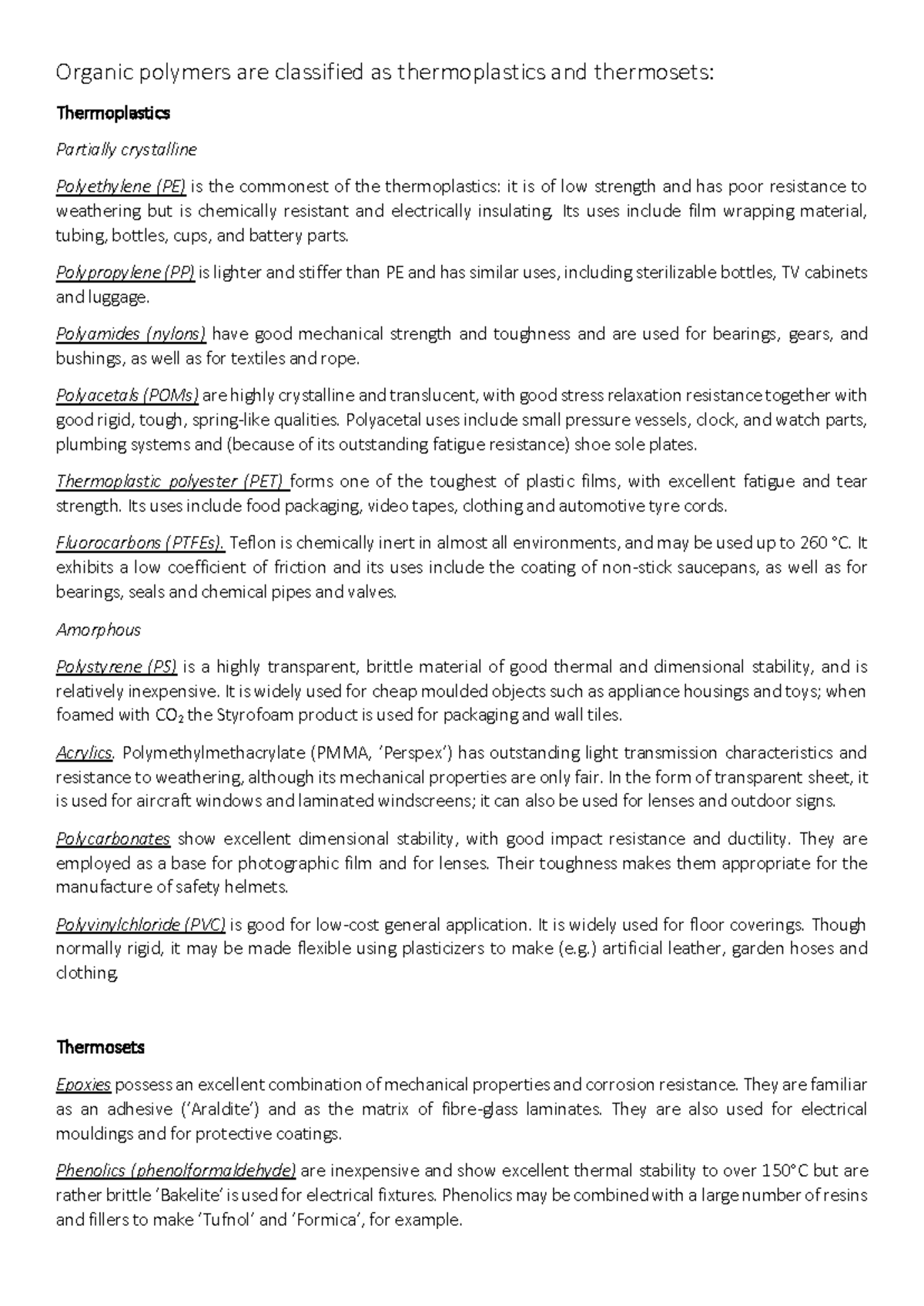 Organic Polymers - this is notes for polmers - Organic polymers are ...