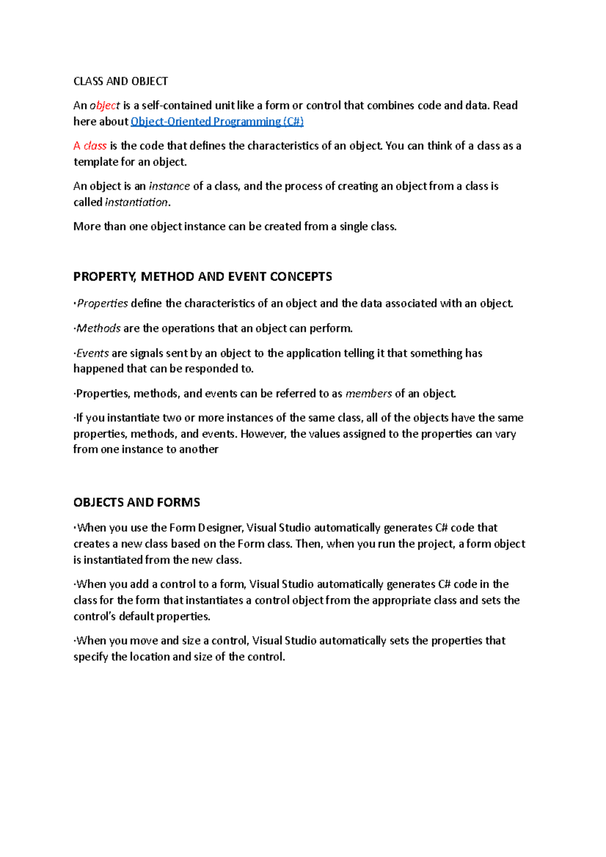 Inf1003f week 2 - notes for weekly work - CLASS AND OBJECT An object is ...