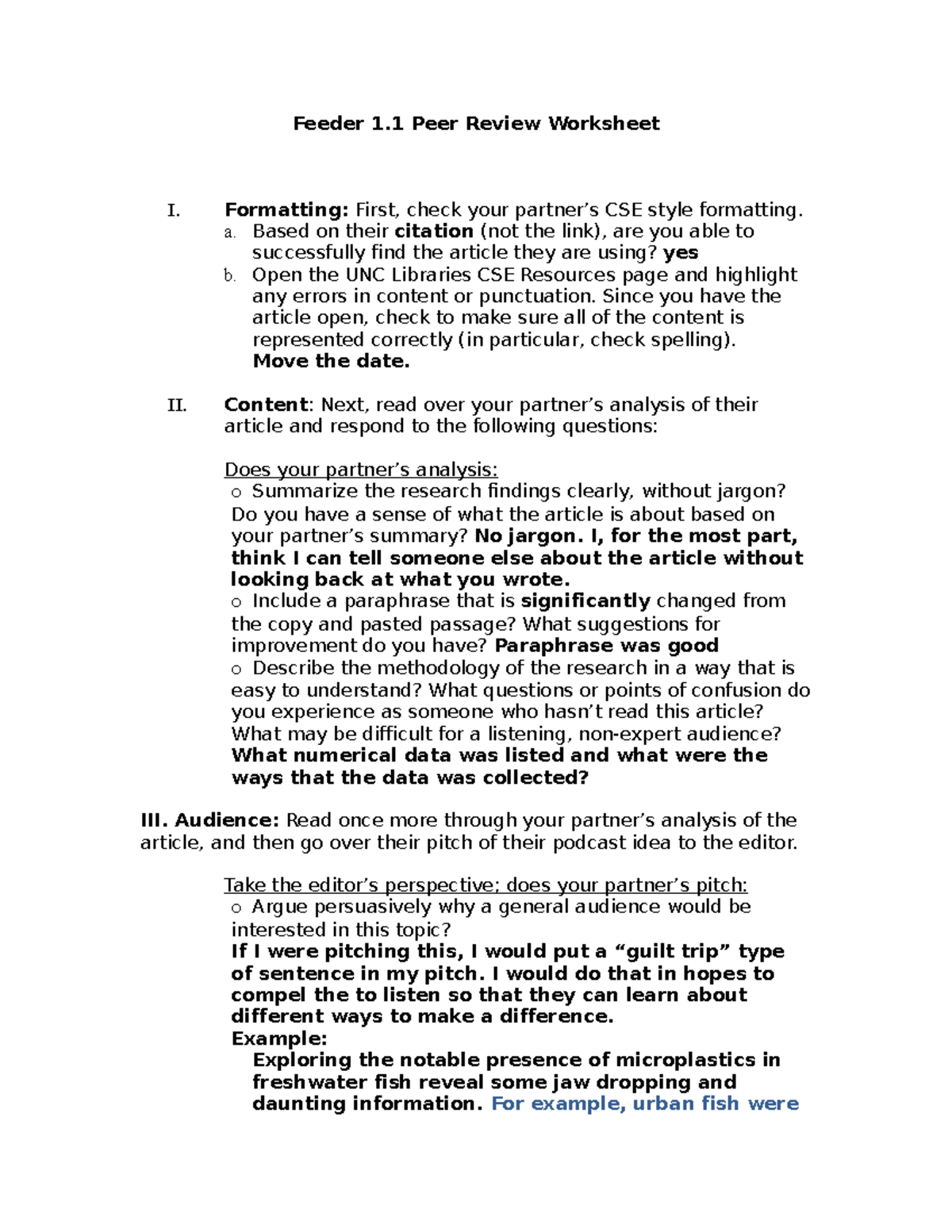 Feeder 1.1 Peer Review Worksheet - Feeder 1 Peer Review Worksheet I ...