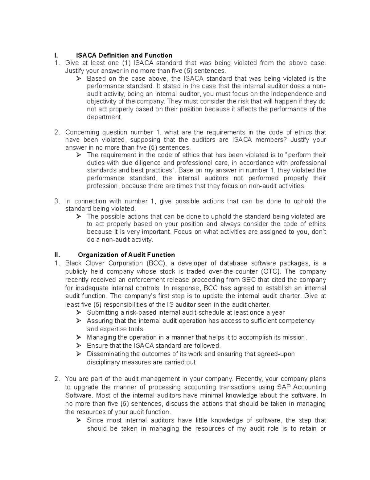 01 Task Performance 1 - Grade: 9.5 - I. ISACA Definition and Function ...