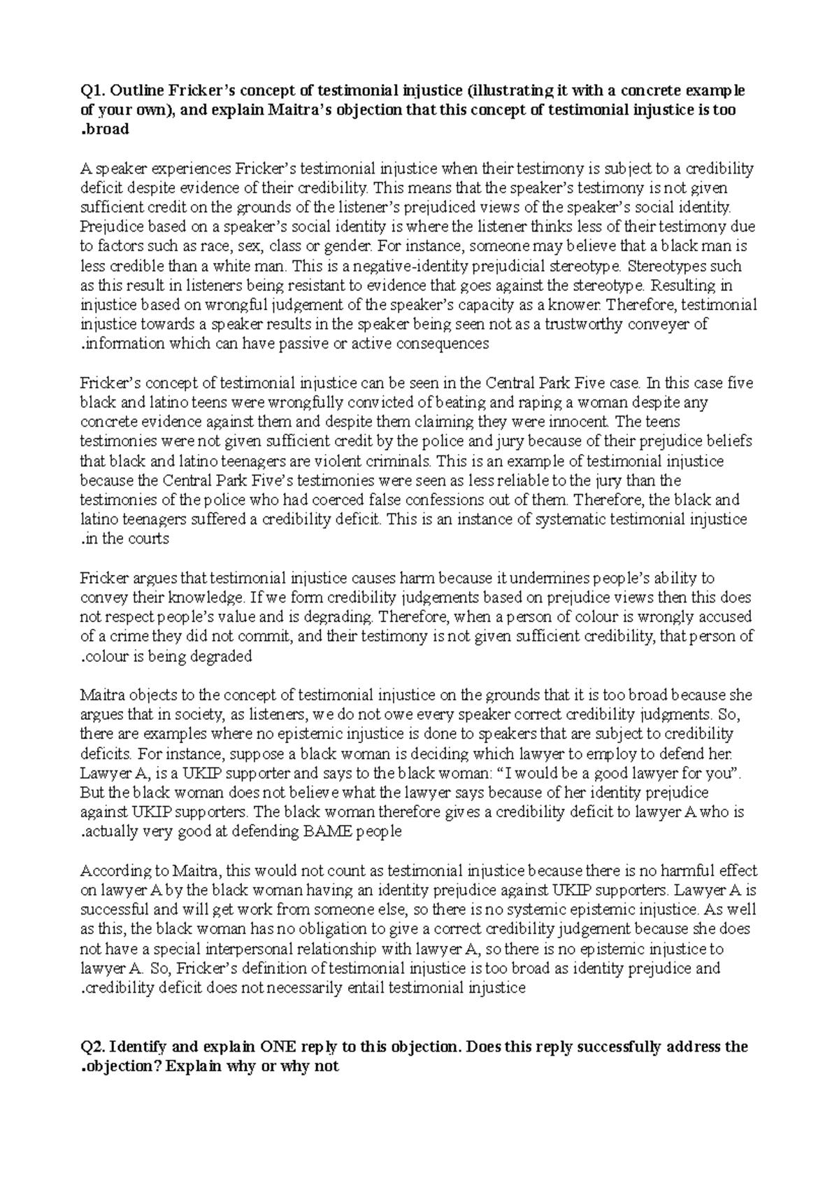 Discussion post 5 - Evaluating Fricker's concept of testimonial ...