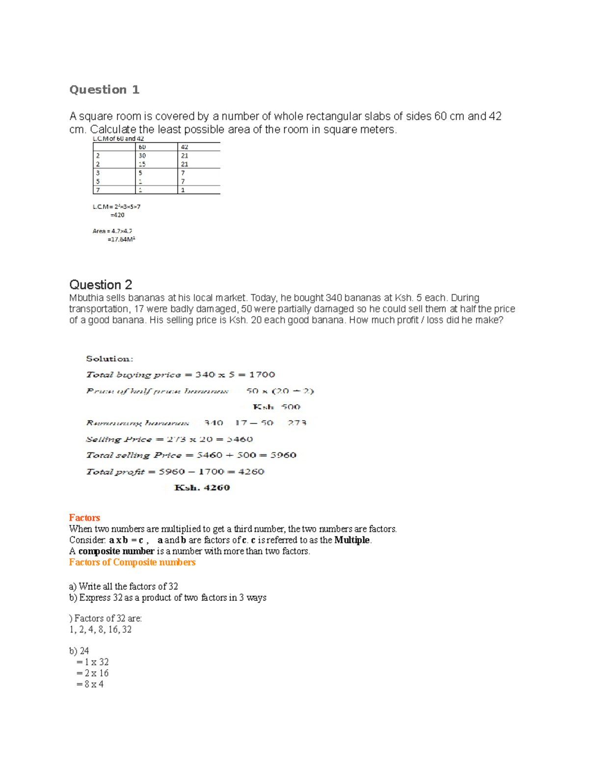 Maths form 1 - math - Question 1 A square room is covered by a number ...
