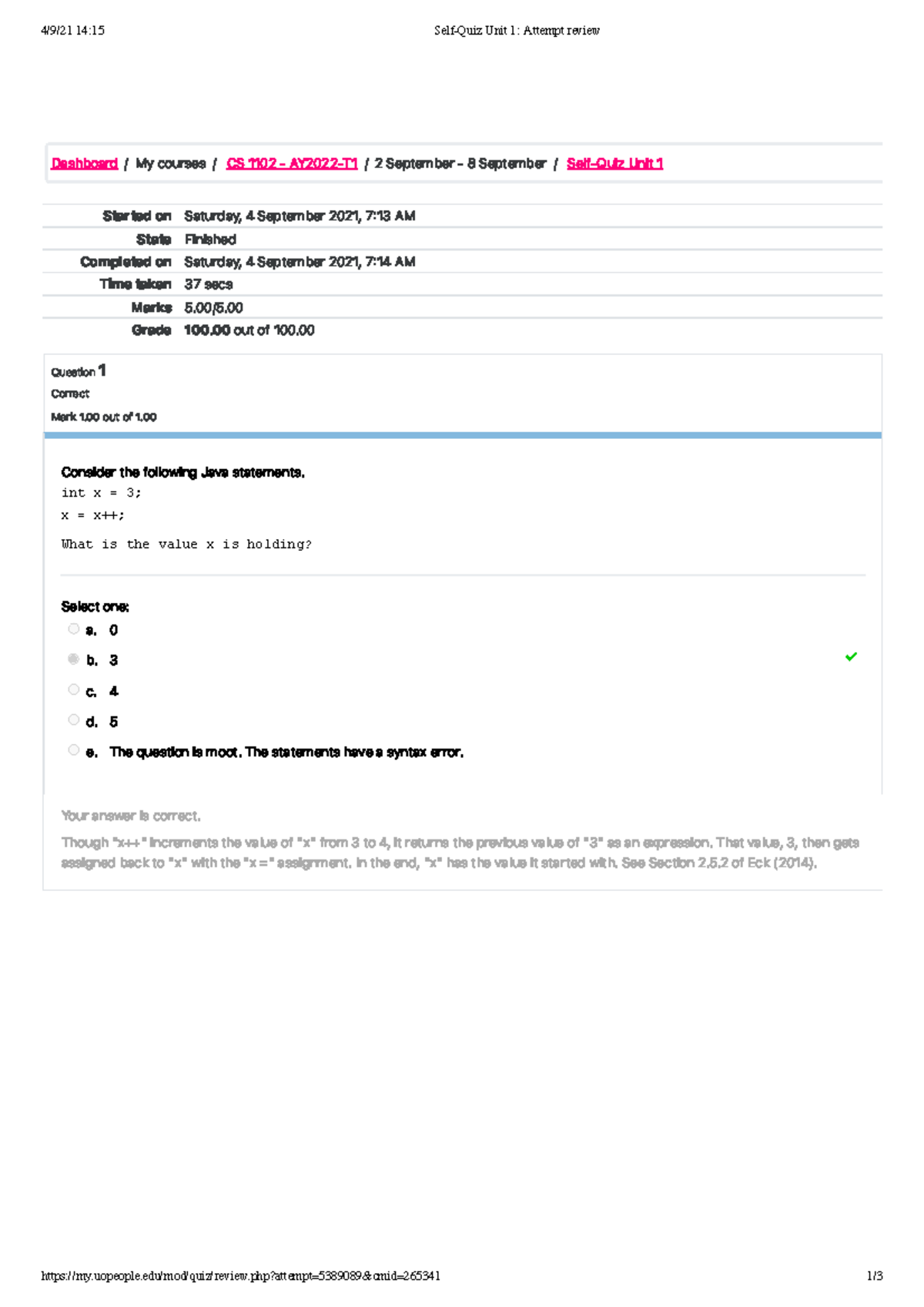 Self-Quiz Unit 1 Attempt review - 4/9/21 14:15 Self-Quiz Unit 1: Attempt review - Studocu