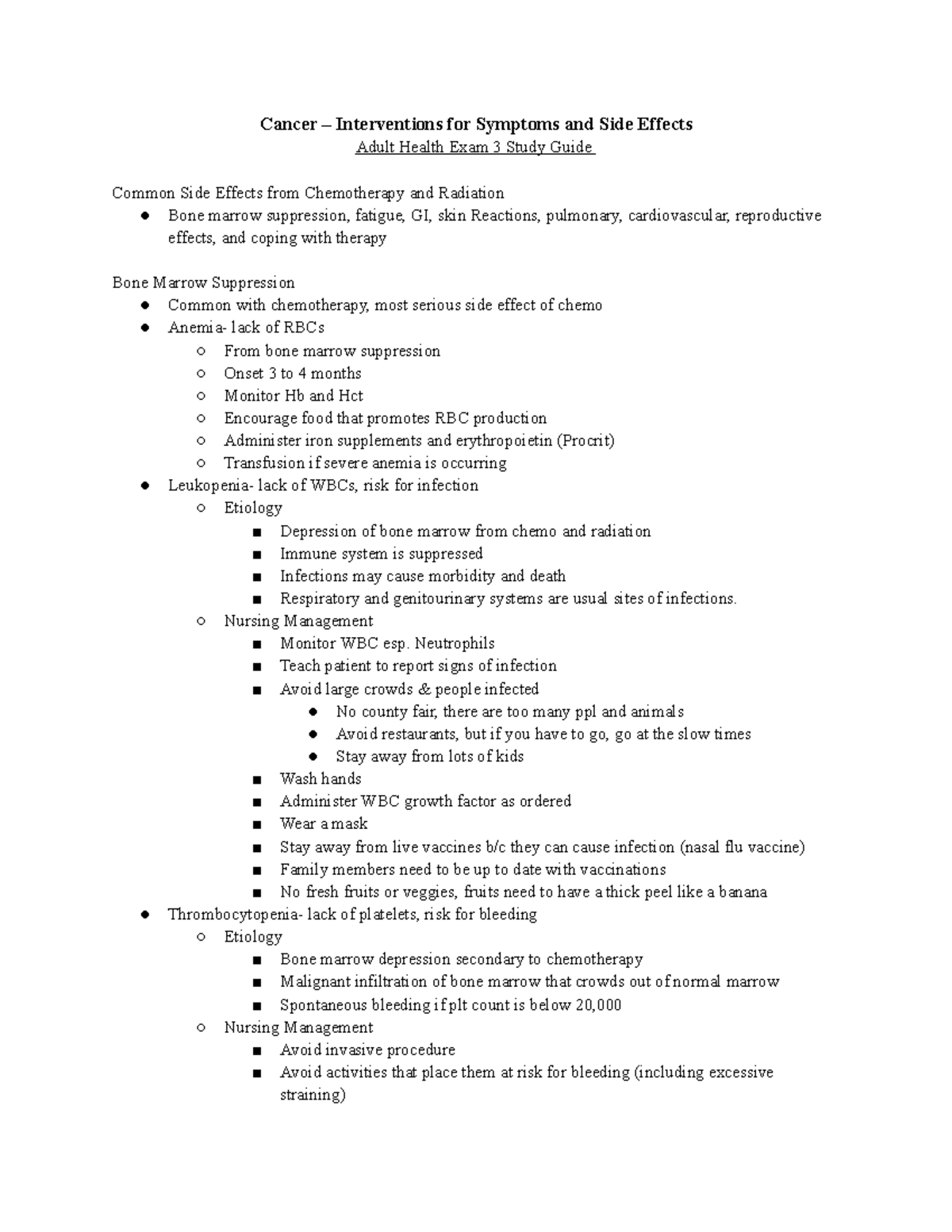 Cancer – Interventions for Symptoms and Side Effects - Nursing ...