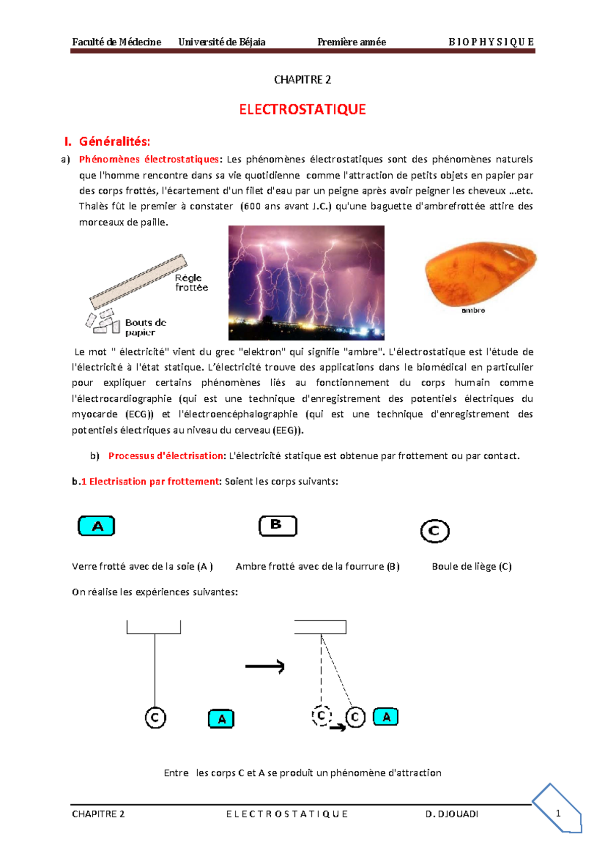 Électrostatique - Cours - CHAPITRE 2 ELECTROSTATIQUE I. Généralités: a ...