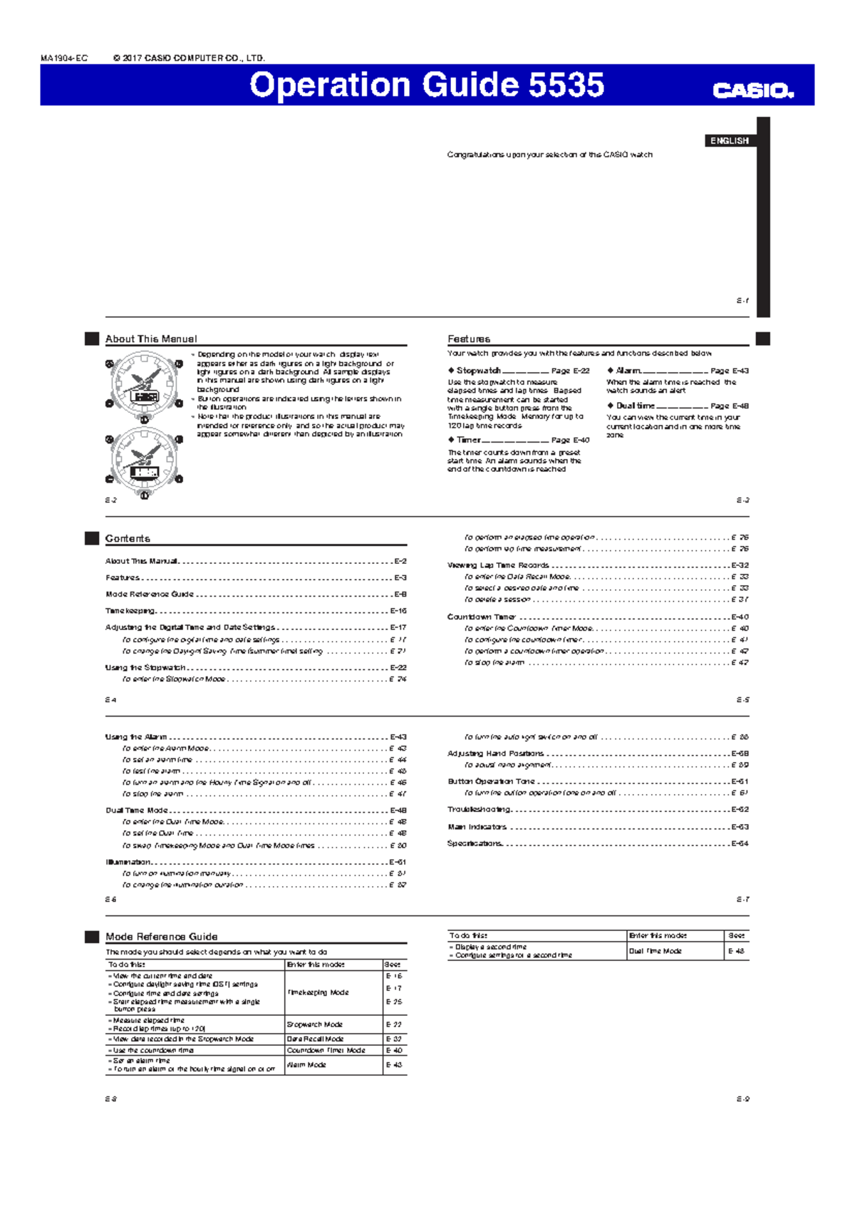 Qw5535 - manual for a Casio watch - Operation Guide 5535 MA1904-EC ...