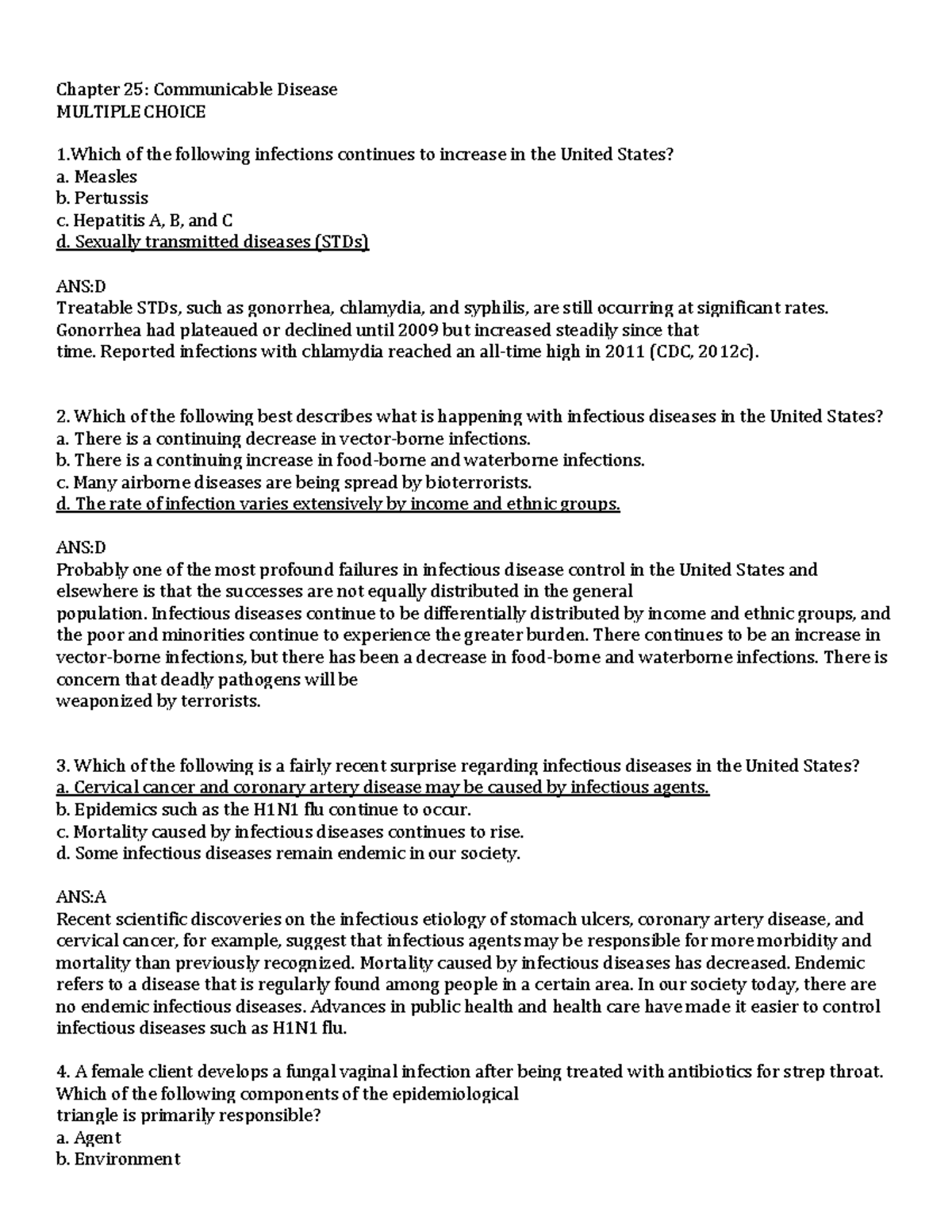 Communicable Diseases Test - Chapter 25: Communicable Disease MULTIPLE ...