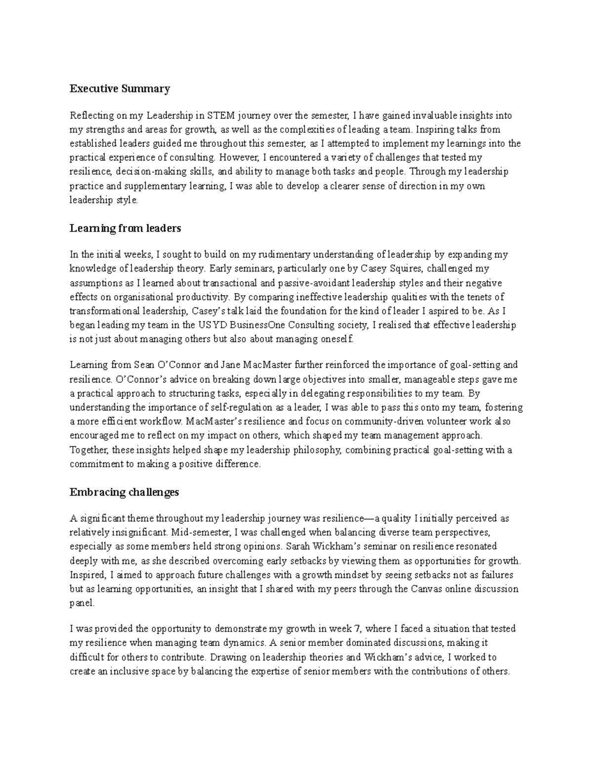 Critical Reflection Summary - Executive Summary Reflecting on my ...
