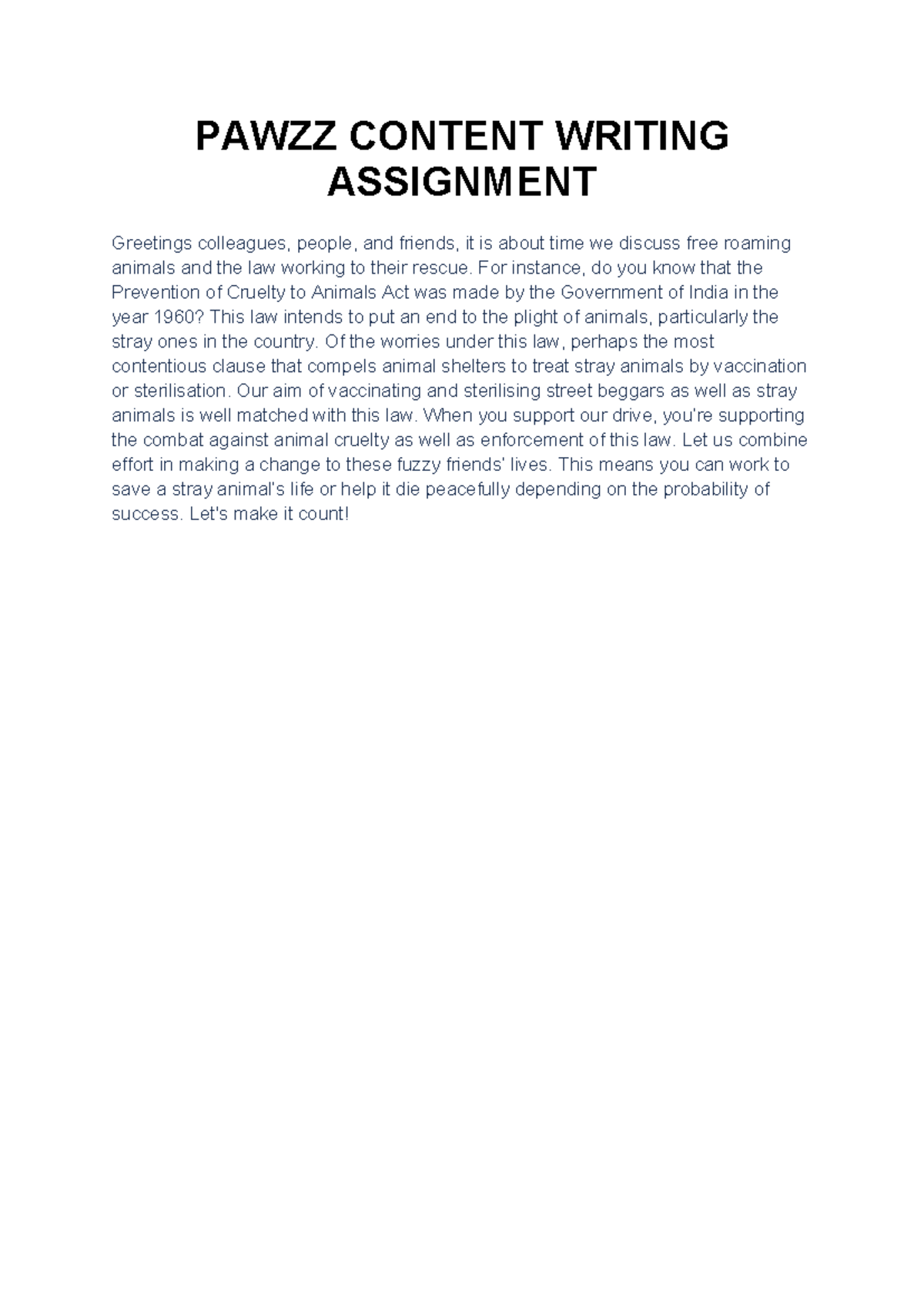 Pawzz Content Writing Assignment - PAWZZ CONTENT WRITING ASSIGNMENT ...