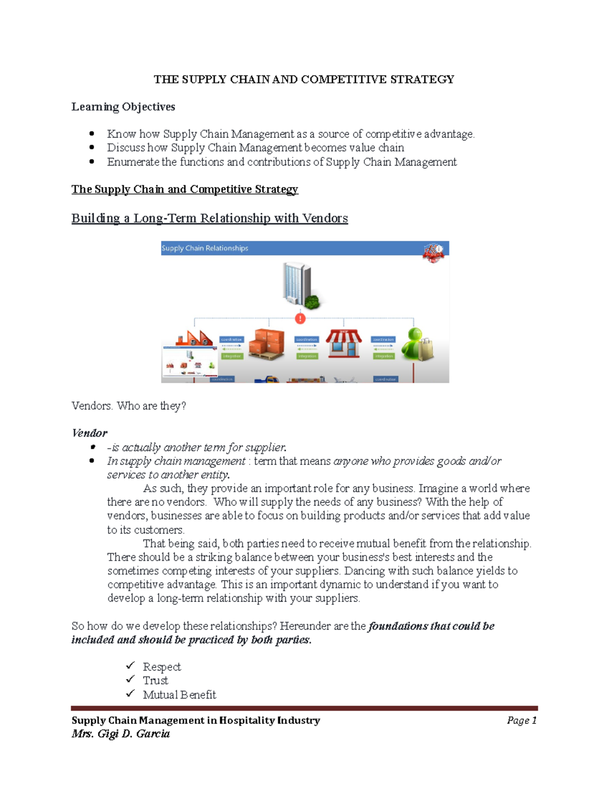 Supply Chain Mgt Topic 2 Competitive strategy - THE SUPPLY CHAIN AND ...