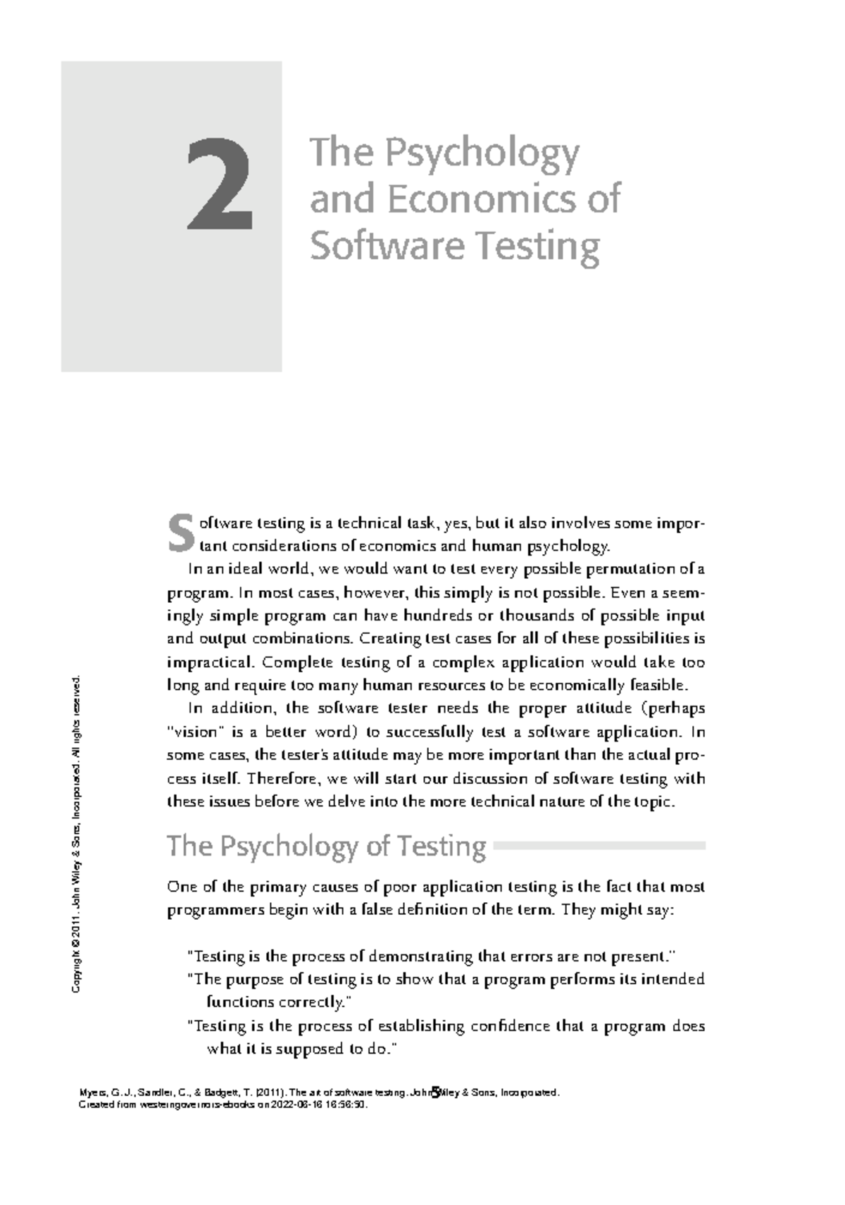 Chapter 2 - hyryyy - 2 The Psychology and Economics of Software Testing ...