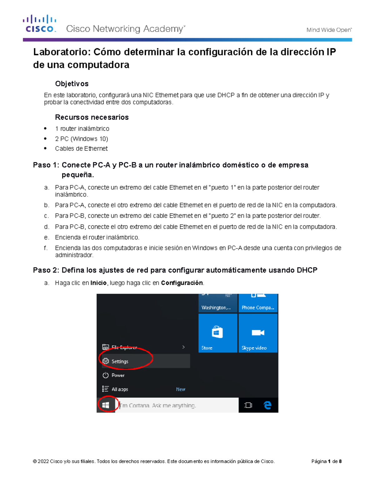 2.1.2.5 Lab - Determining the IP Address Configuration of a Computer - Laboratorio: Cómo ...