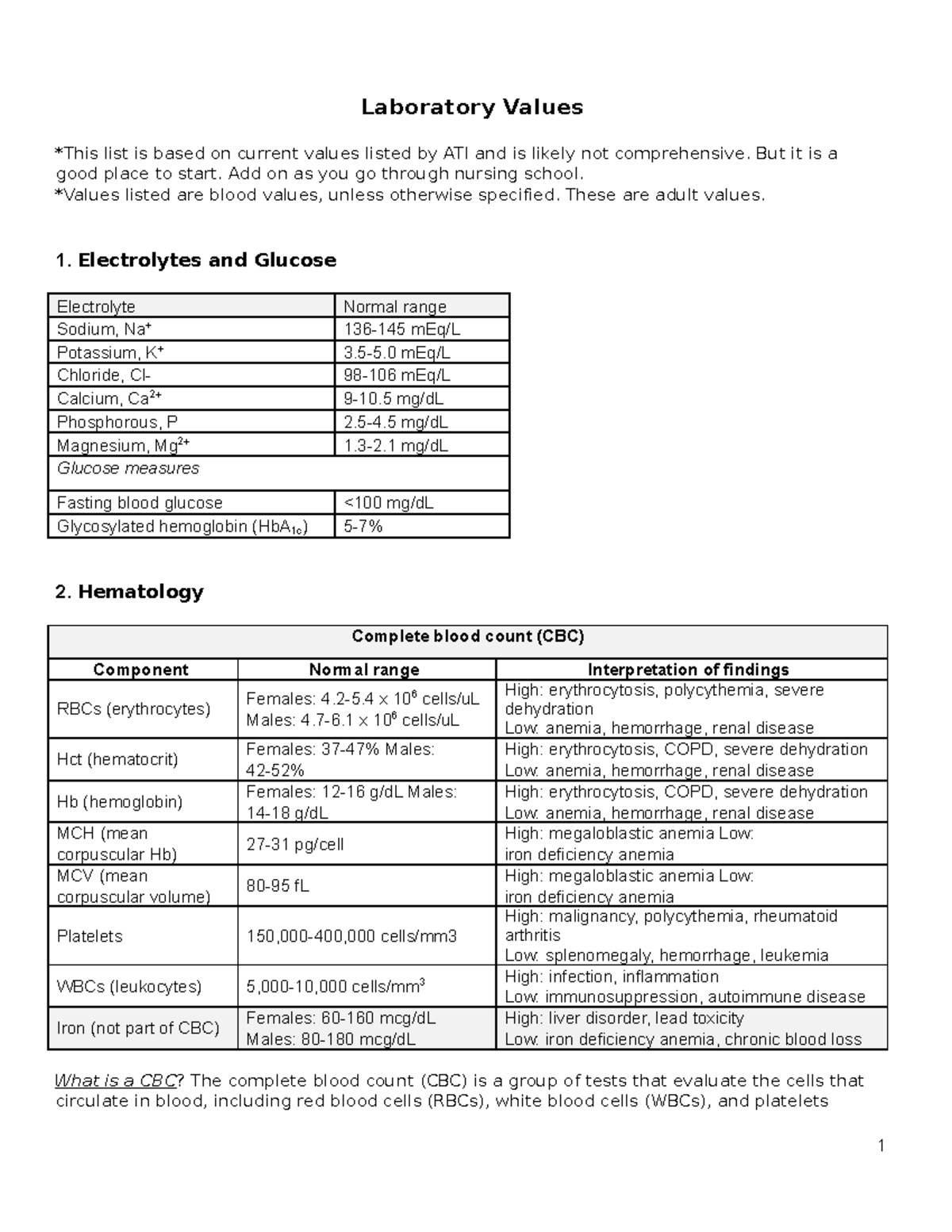 ATI Lab Values - MATH 3150 - NSU - Studocu