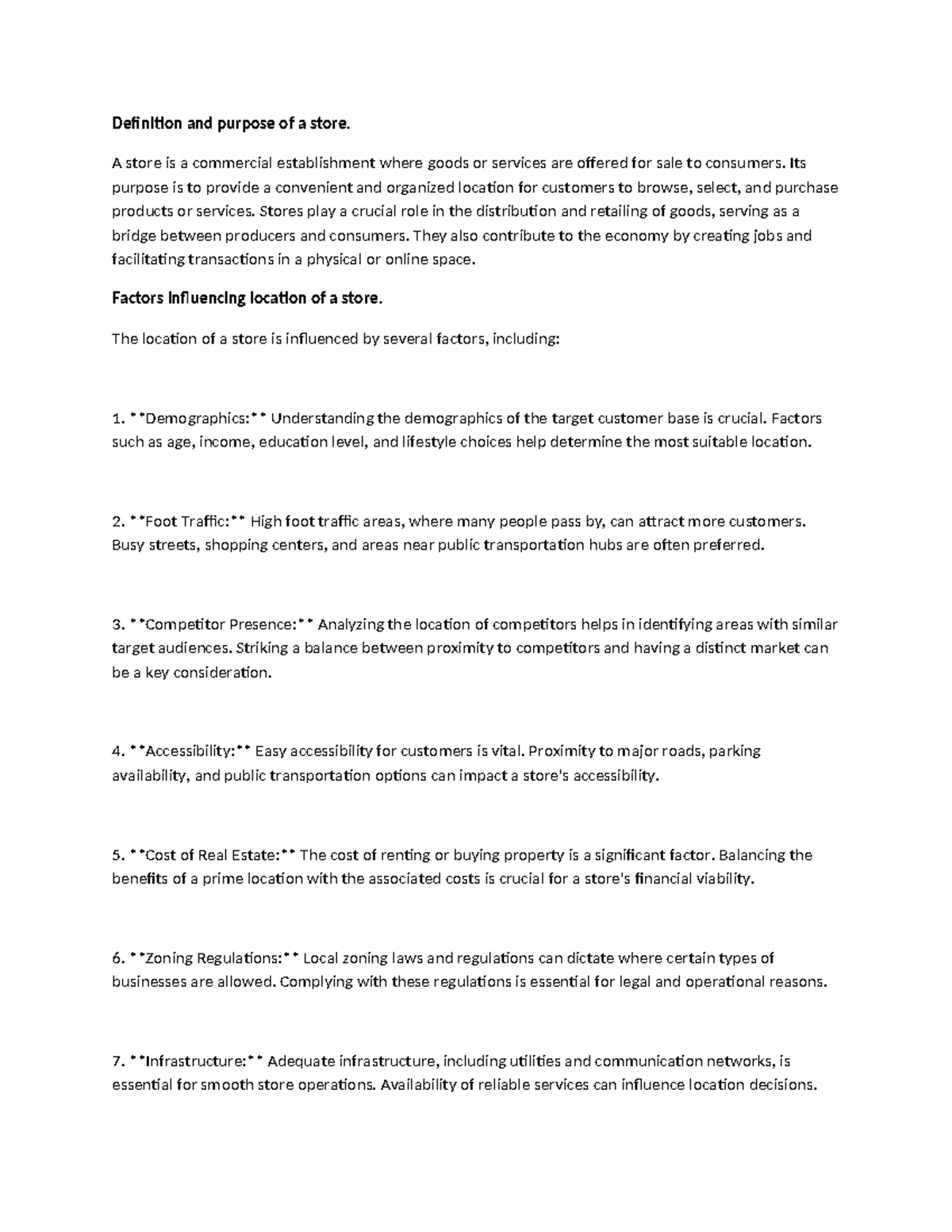 Store keeping notes topic 1 - Definition and purpose of a store. A ...