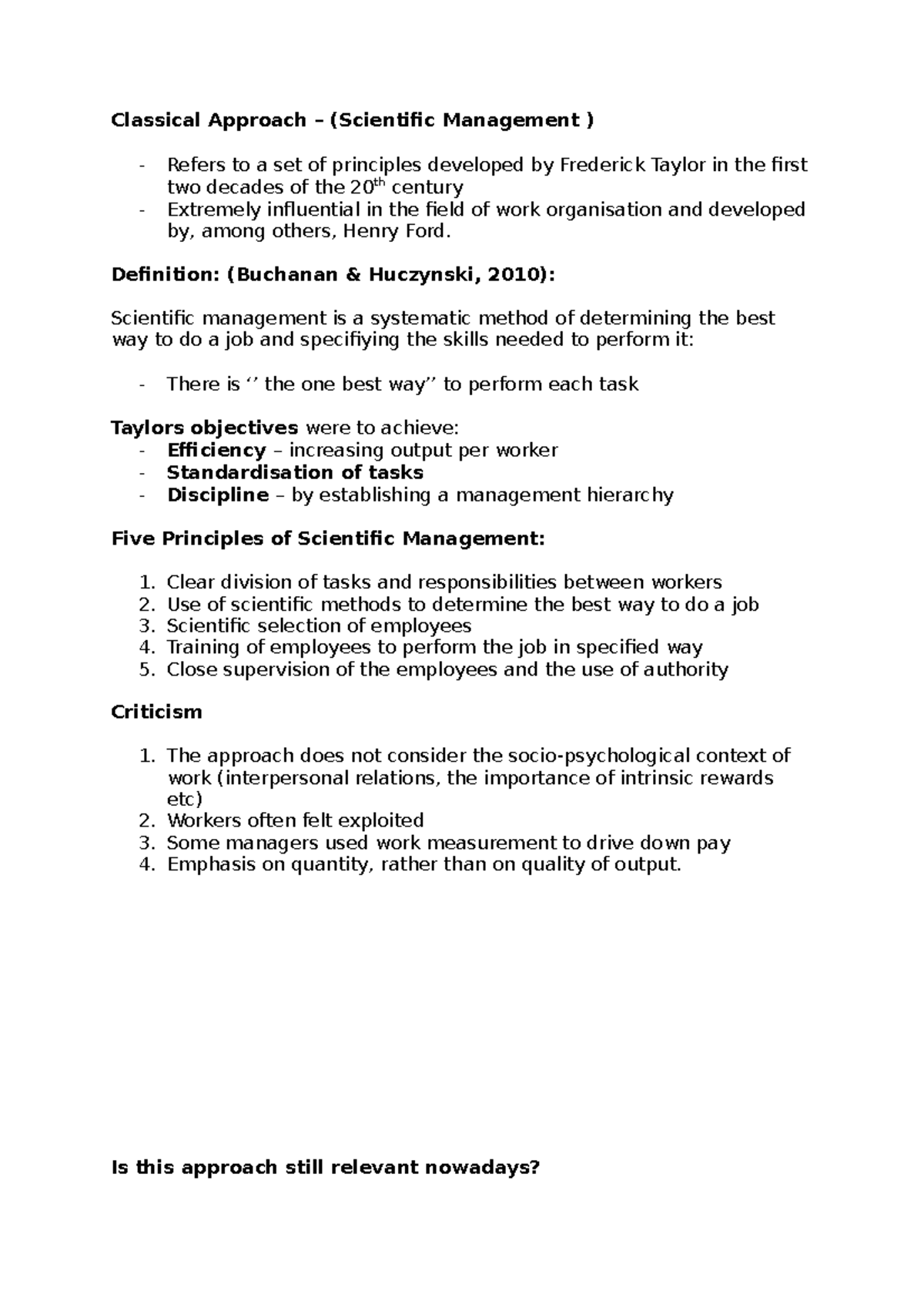 Classical Approach - Definition: (Buchanan & Huczynski, 2010 ...