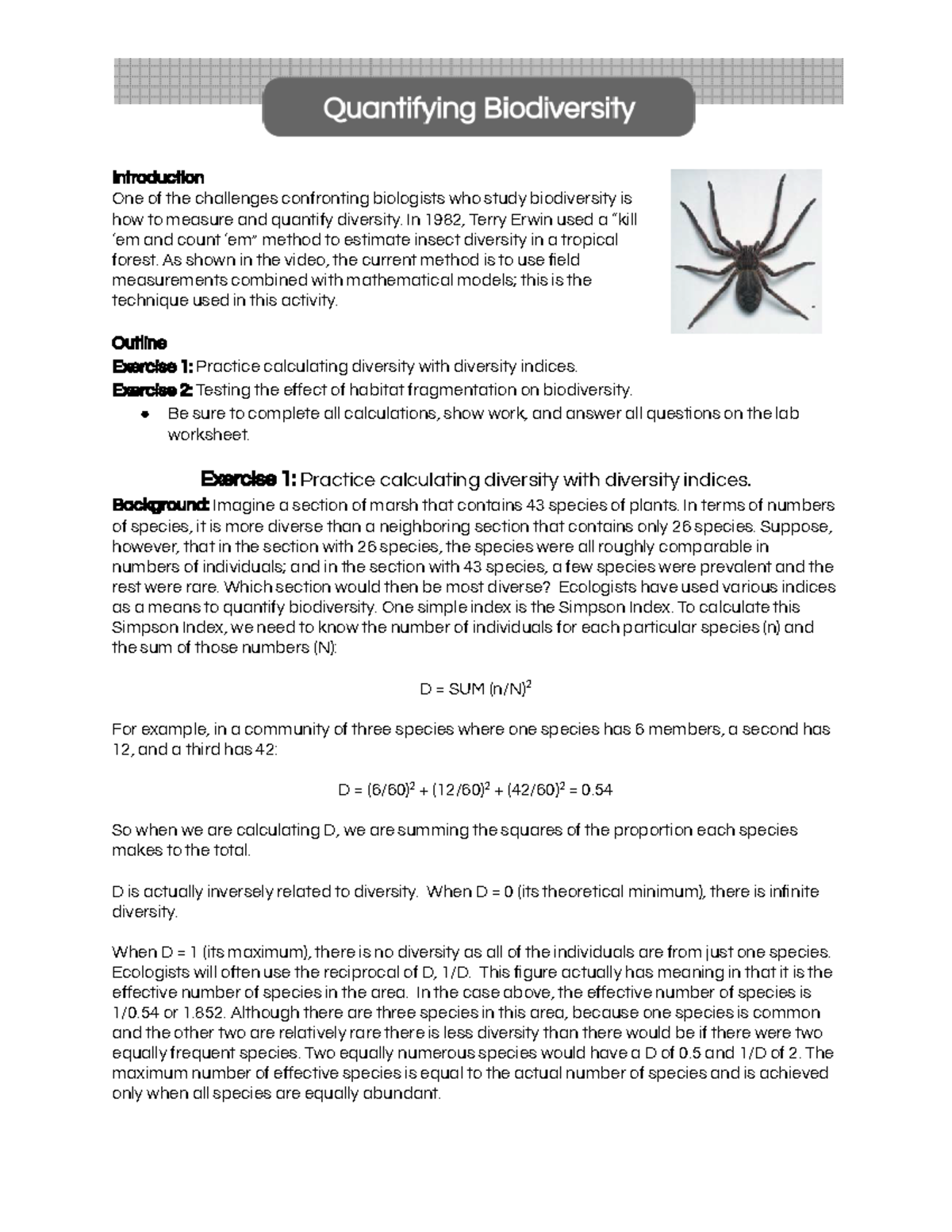 Quantifying+Biodiversity+(Printable) - Introduction One of the ...