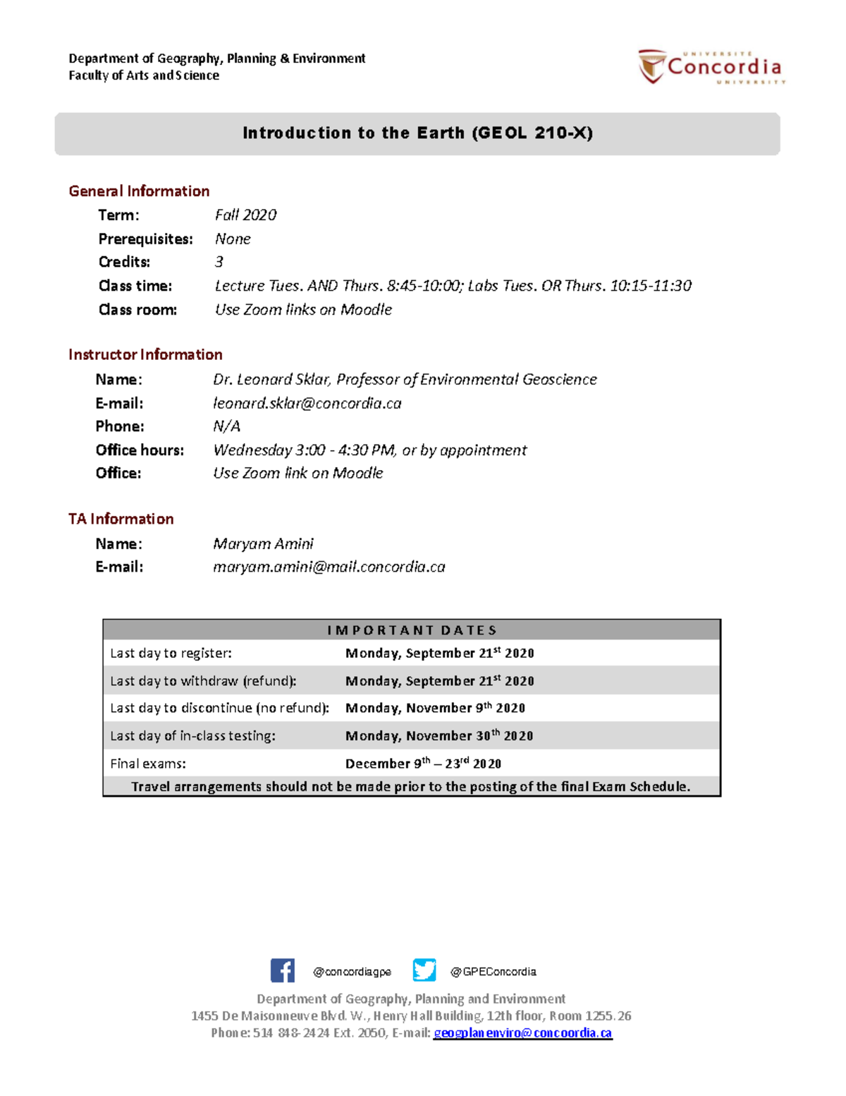 Geol210 Outline Fall2020 updated sept 14 - Warning: TT: undefined function: 32 Warning: TT ...
